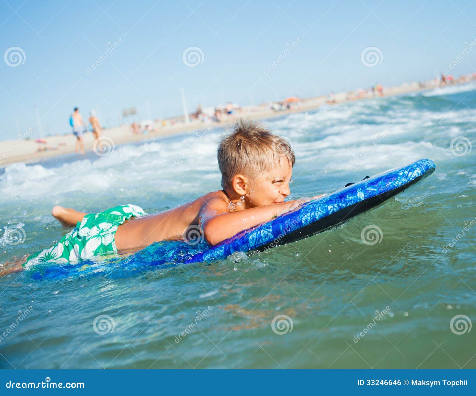 Boy Has Fun with the Surfboard Stock Photo - Image of outdoor ...