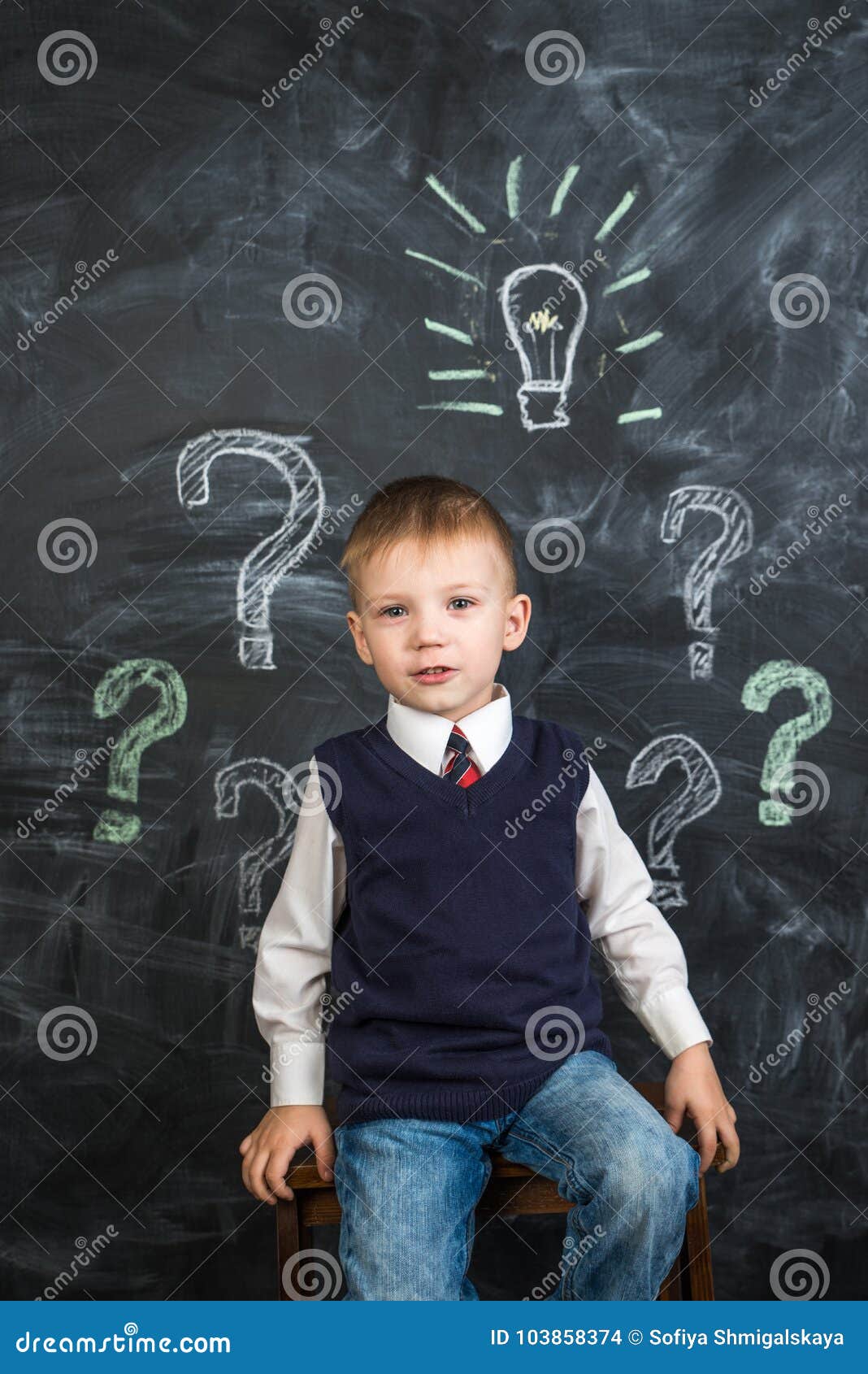 The Boy Has an Idea Drawn on the Board Light Bulb Stock Photo - Image ...