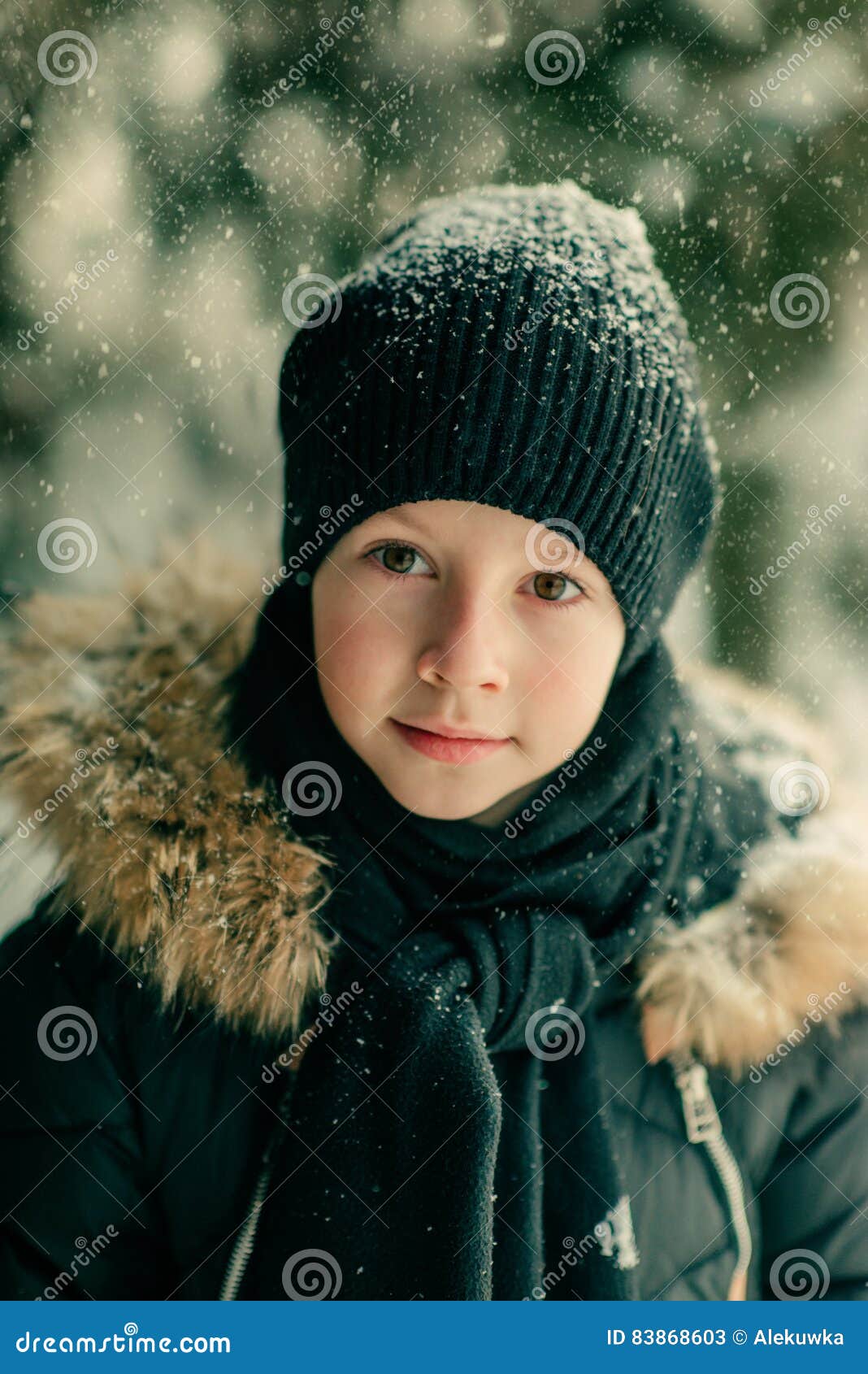 Boy in a hat in the snow stock image. Image of cheerful - 83868603
