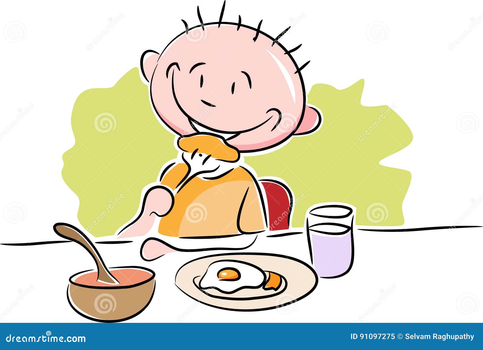 A boy having breakfast stock vector. Illustration of health - 91097275