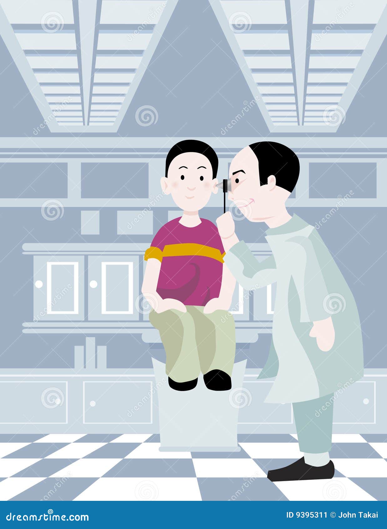 Boy having ear exam stock vector. Illustration of healthcare - 9395311