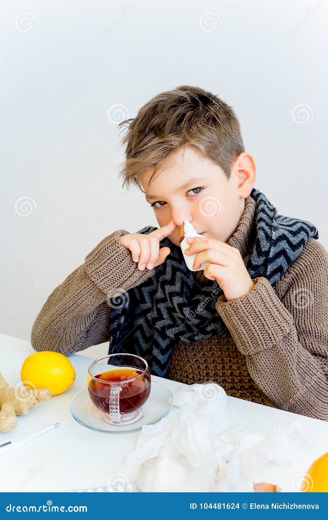 Boy having flu stock photo. Image of childhood, cough - 104481624
