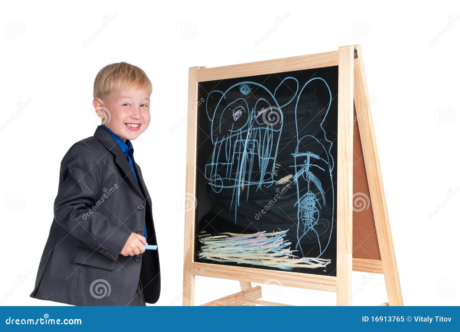 Boy having fun drawing stock image. Image of chalk, preschool - 16913765