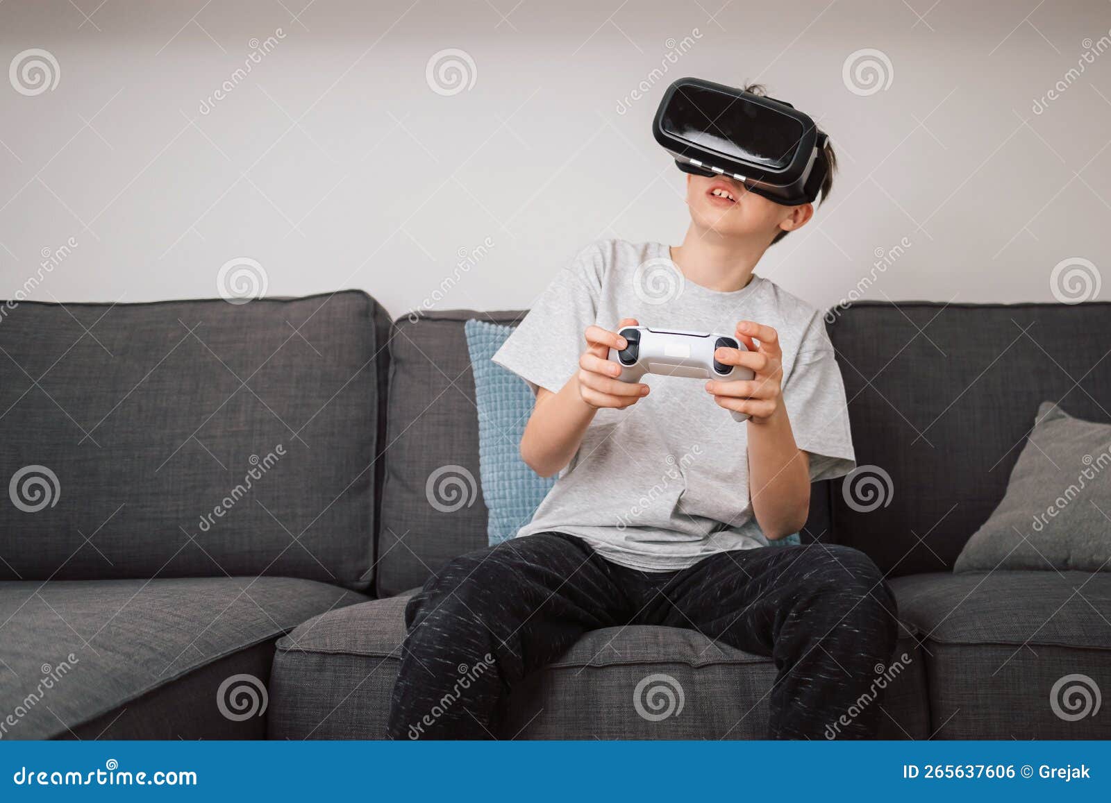 Boy Having Fun Playing Virtual Reality Simulation Games Stock Photo ...