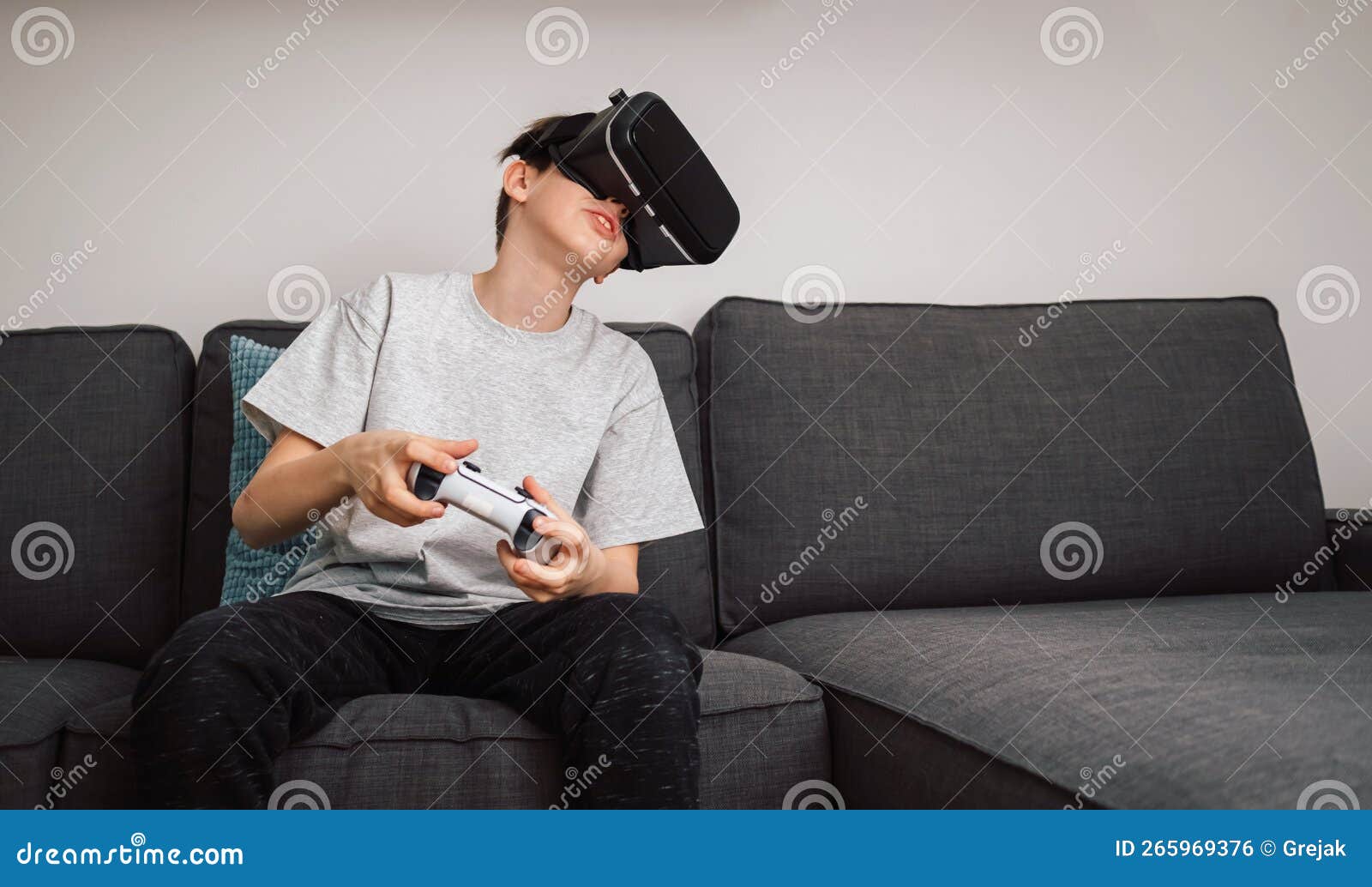 Boy Having Fun Playing Virtual Reality Simulation Games Stock Photo ...