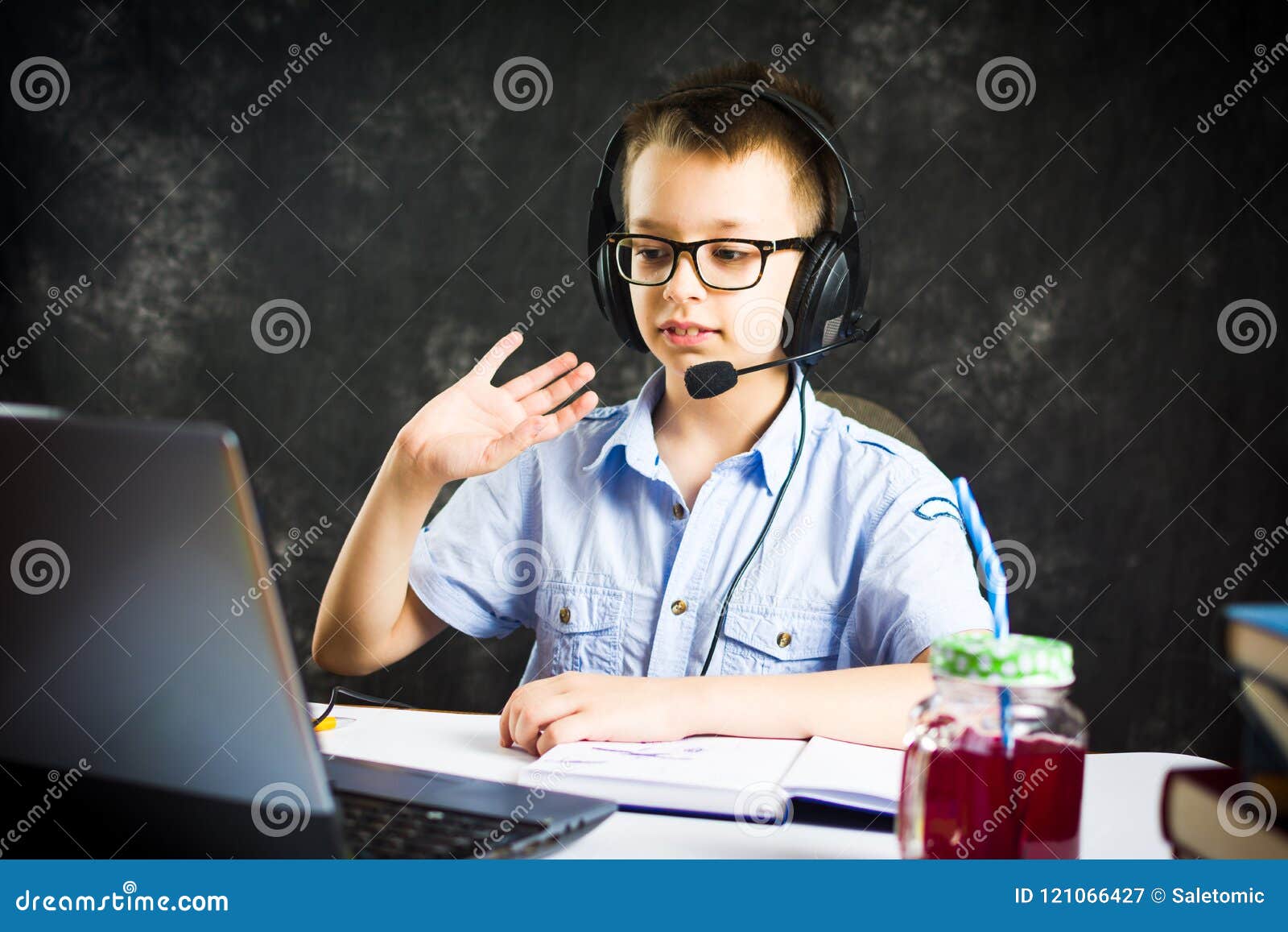 Boy Having an Online Learning Class from Home Stock Image - Image of ...