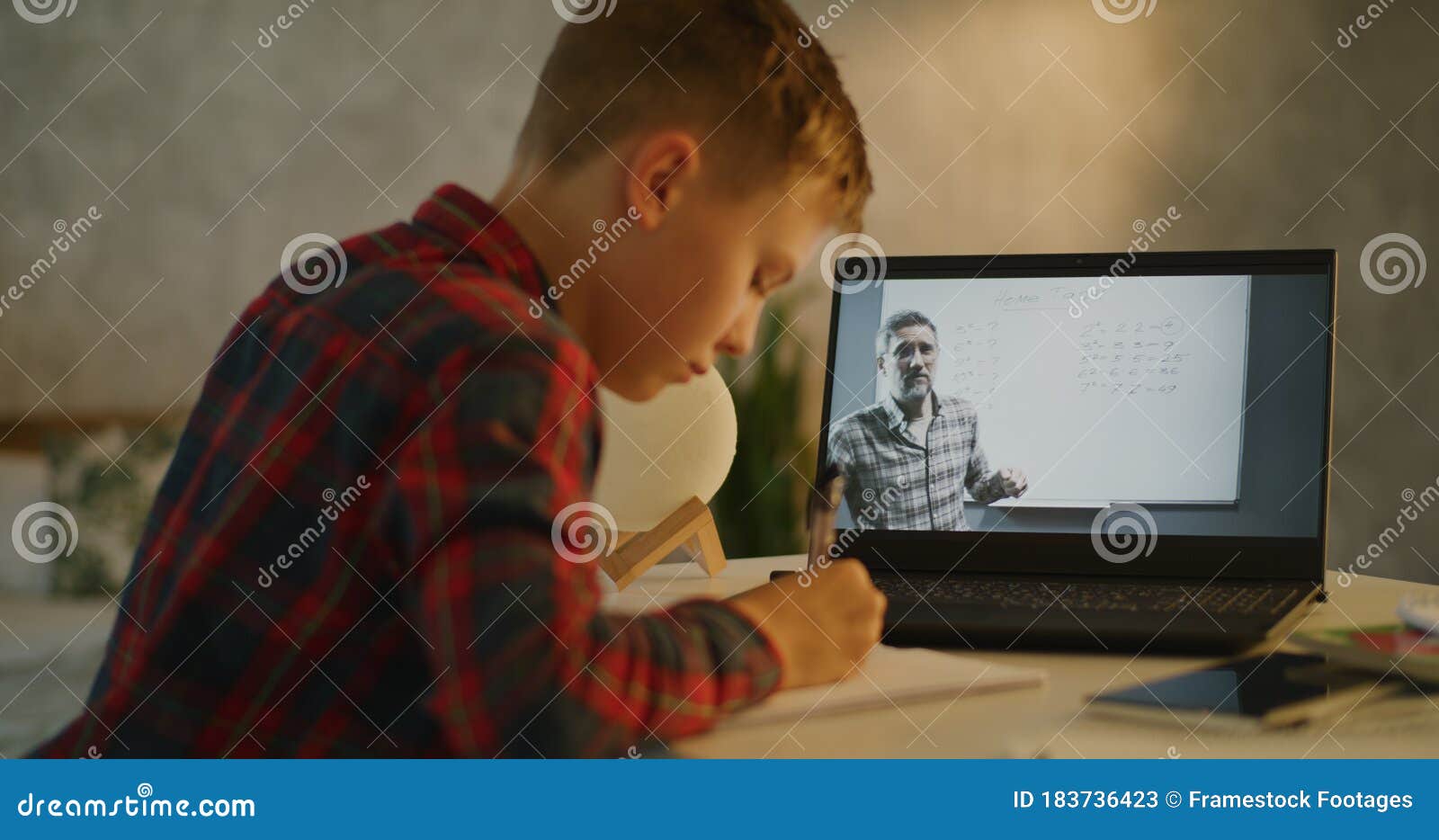 Boy Having Online Maths Class Stock Image - Image of modern ...