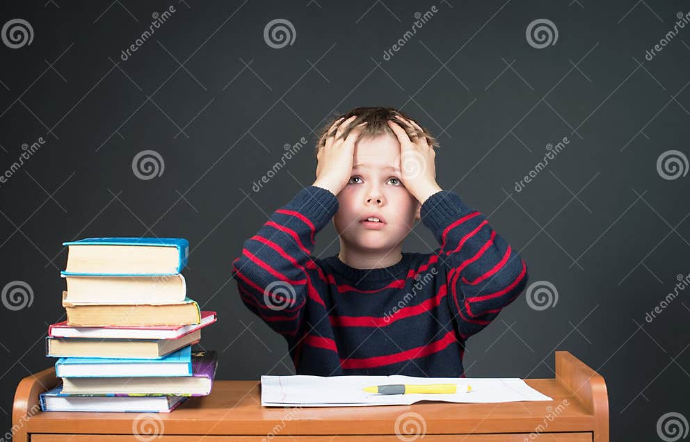 Boy Having Problems with His Homework. Panic Stock Image - Image of ...