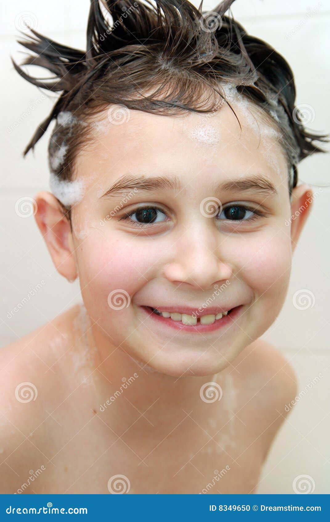 Boy having a shower stock photo. Image of childhood, bathroom - 8349650