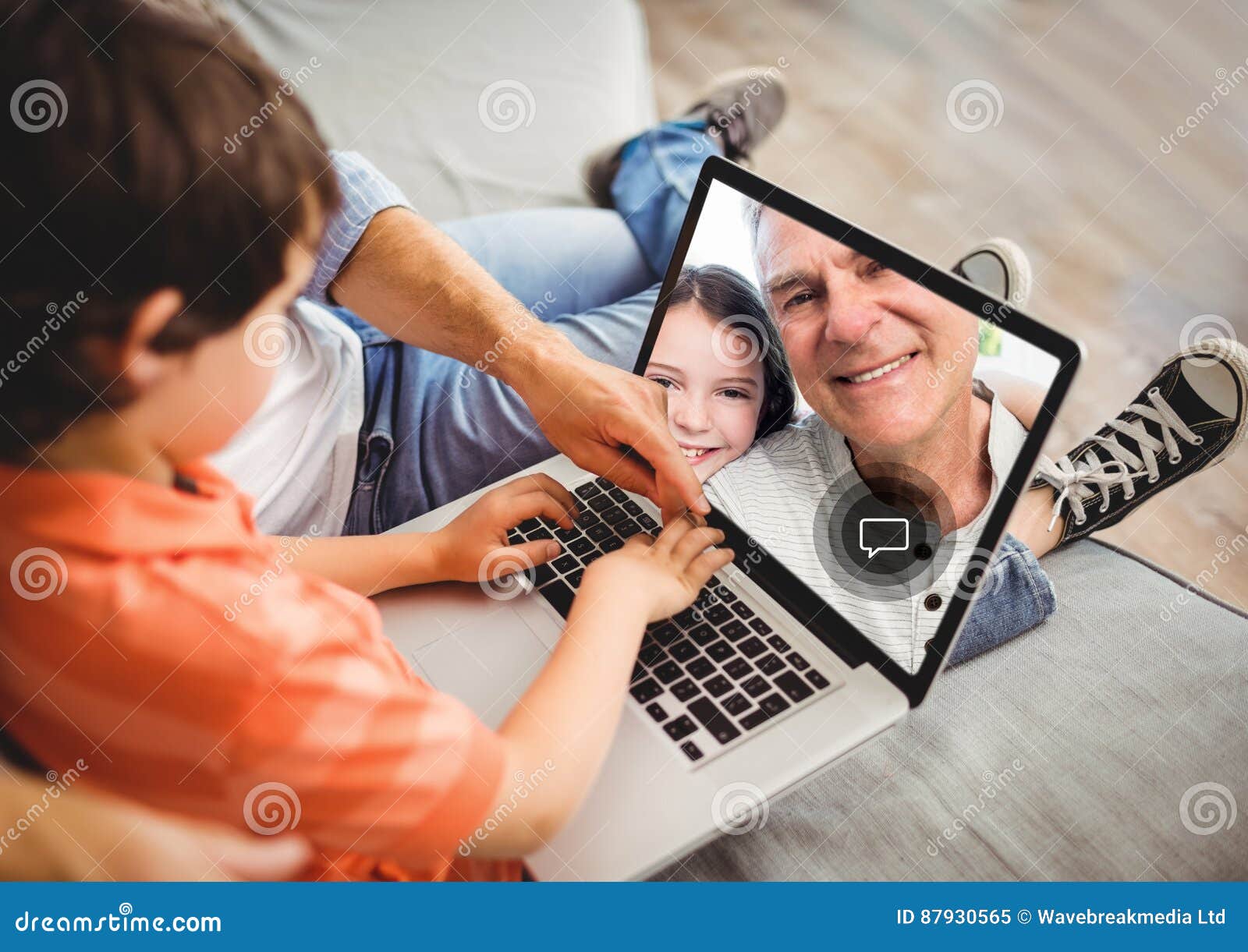 Boy Having a Video Call with Grandfather on Laptop Stock Image - Image ...