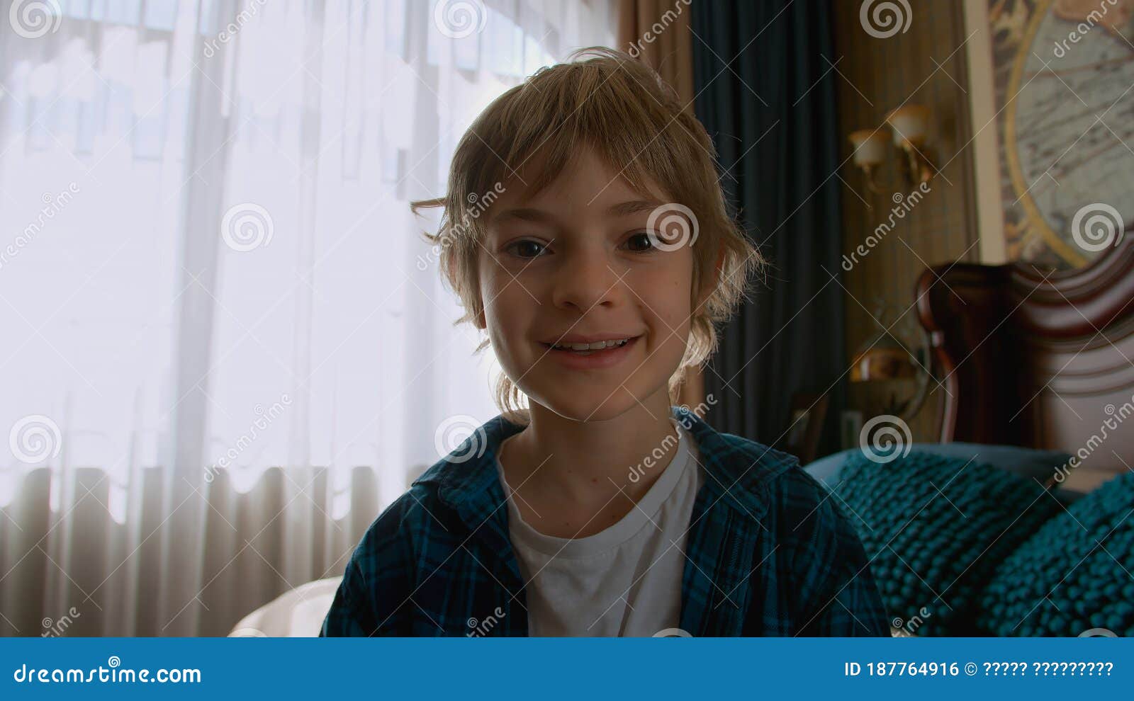 Boy Having a Video Call at Home Stock Photo - Image of interview ...