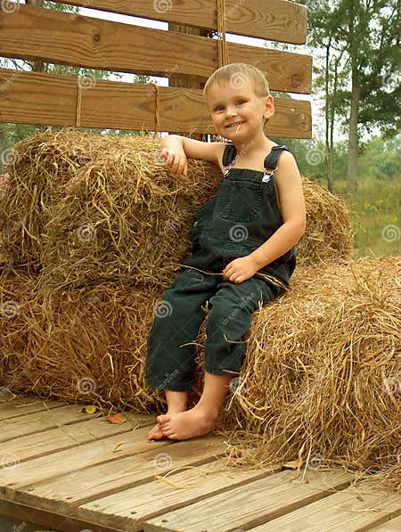 Boy on hay ride stock photo. Image of country, minor, overalls - 1659008