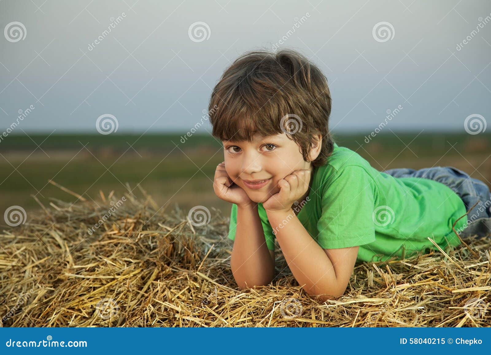Boy in a Haystack in the Field Stock Image - Image of field, happiness ...
