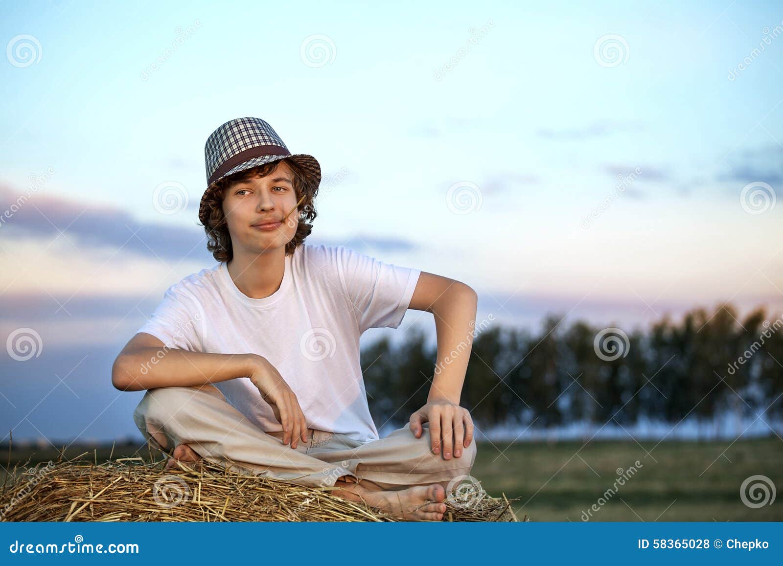 Boy in a Haystack in the Field Stock Photo - Image of outdoors ...