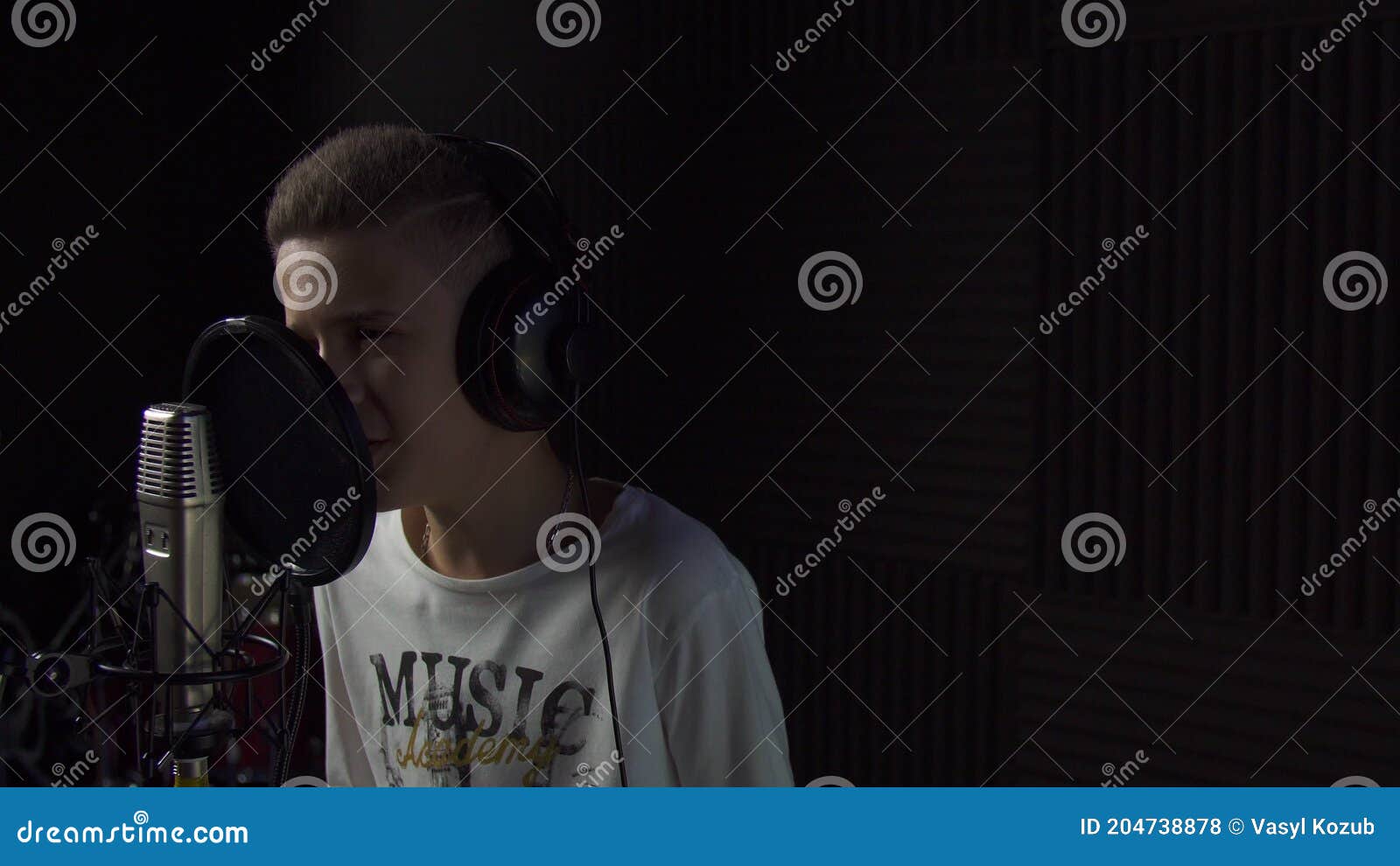 Boy singing in studio stock footage. Video of child - 204738878