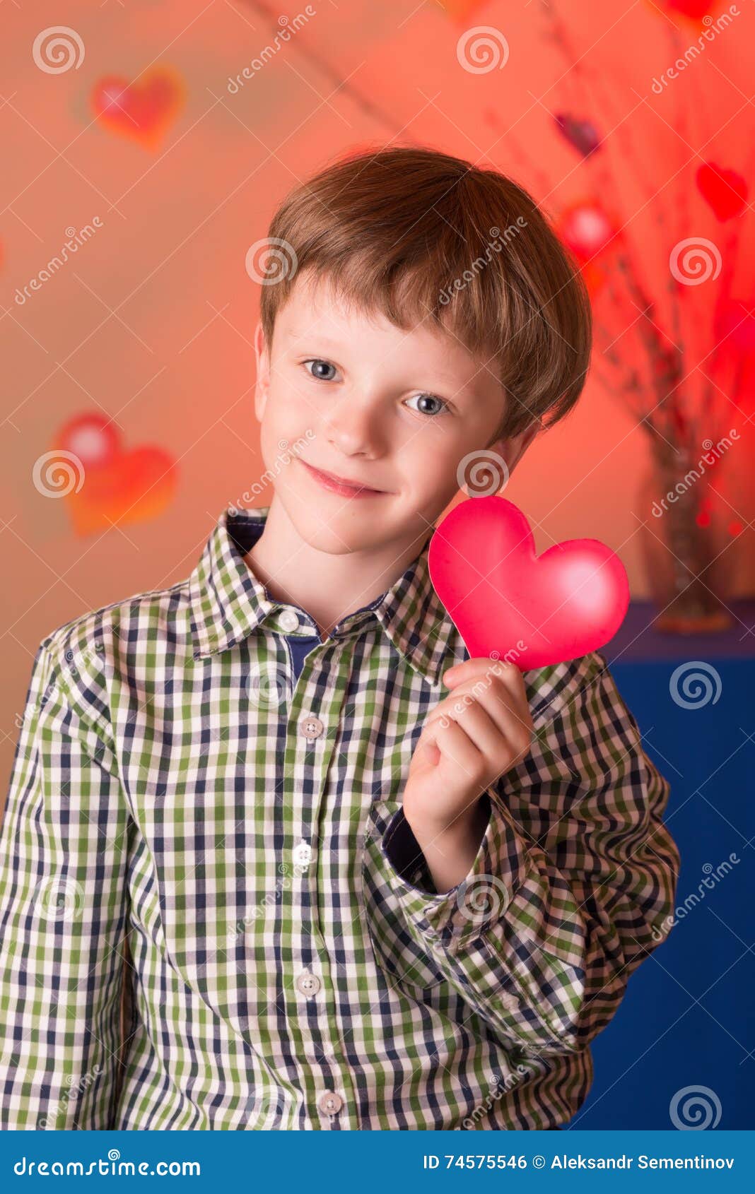 Boy with a Heart in His Hands Stock Photo - Image of shape, excited ...