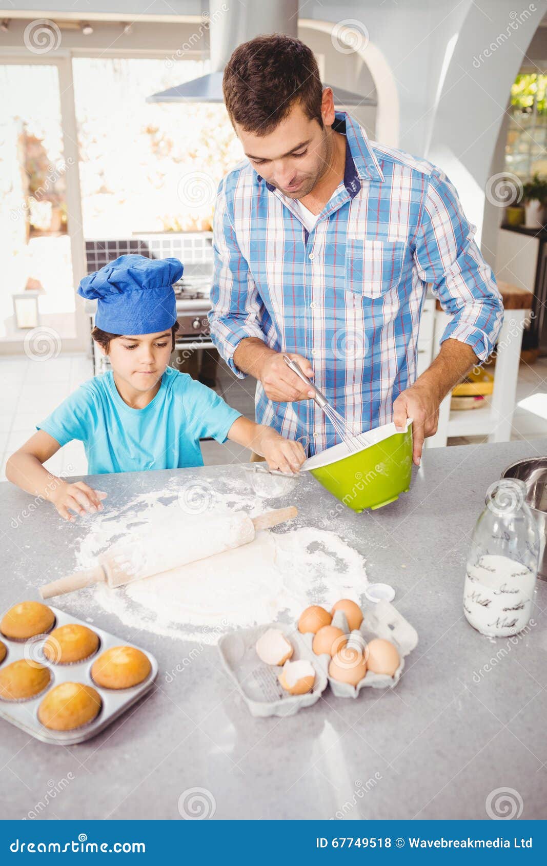 Boy Helping Father in Preparing Food Stock Photo - Image of homey ...