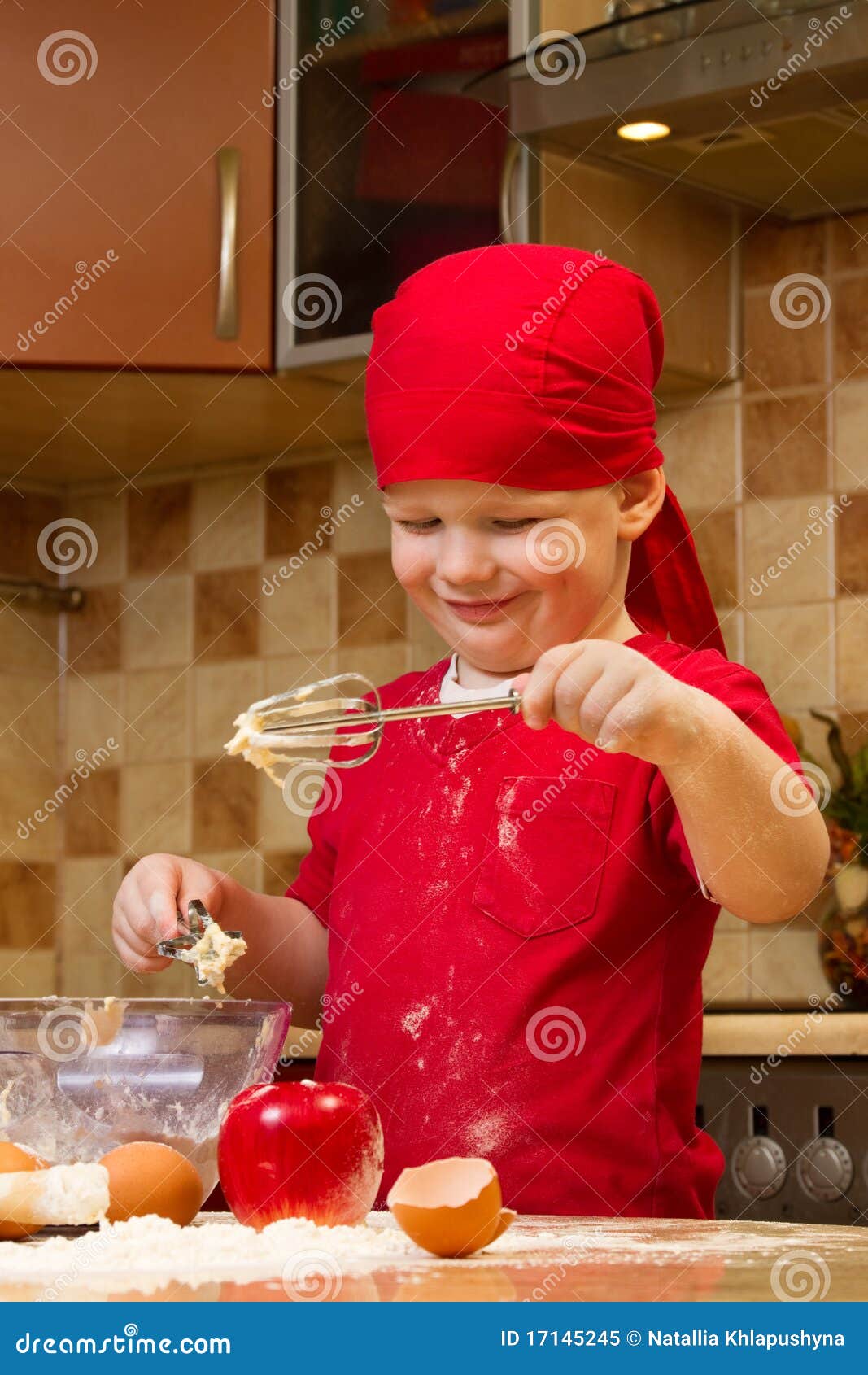 Boy Helping at Kitchen with Baking Pie Stock Image - Image of help ...