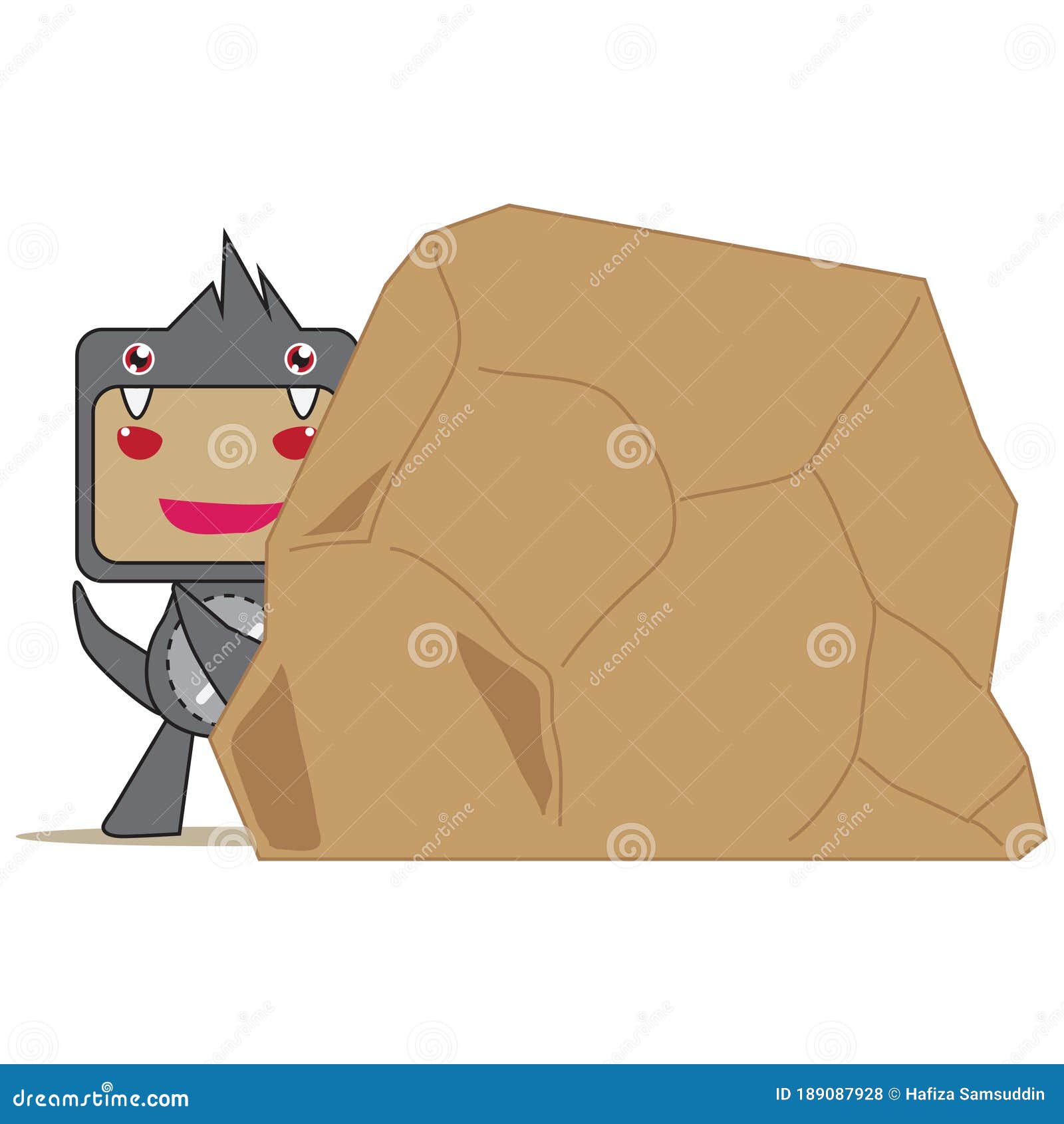 Boy Hiding Behind Rock. Vector Illustration Decorative Design Stock ...