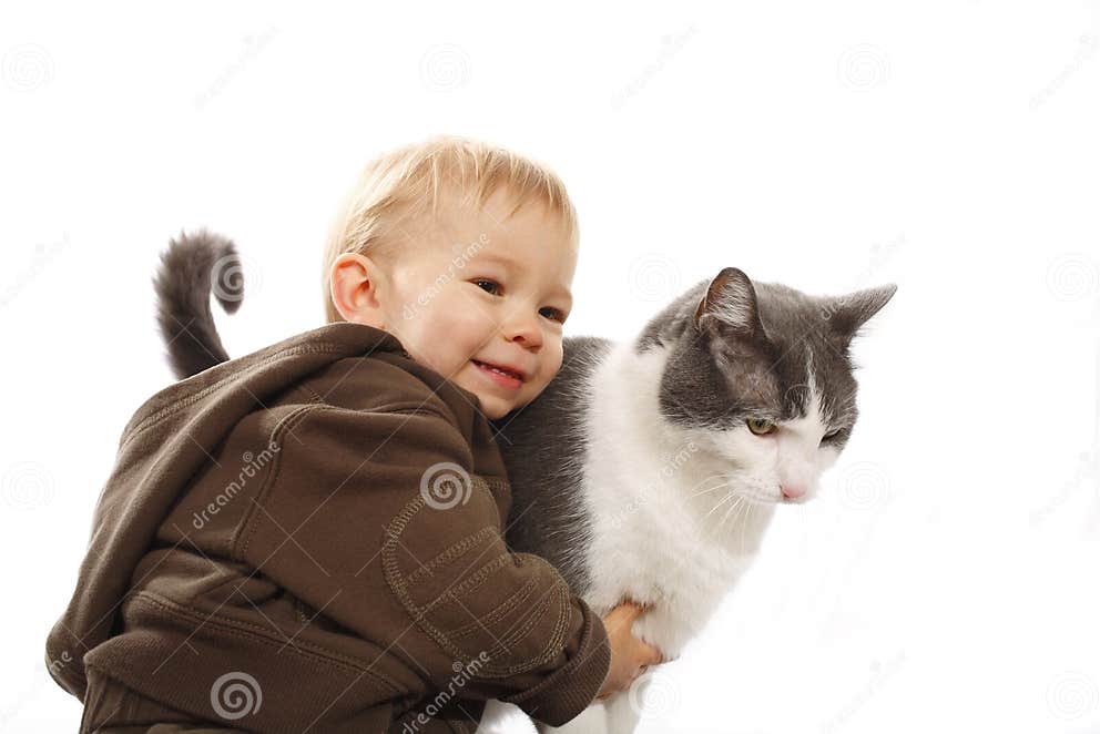 Boy and his cat stock photo. Image of hold, child, youth - 7042380