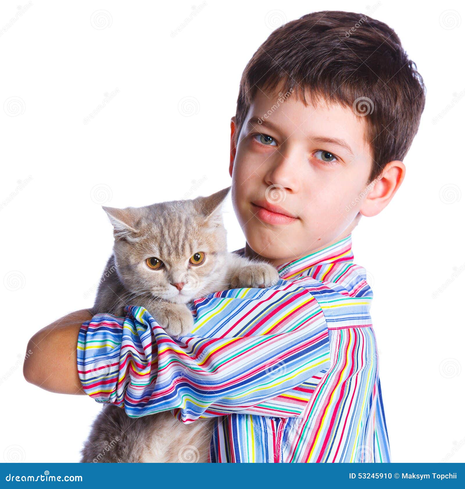 Boy with his cat stock photo. Image of denim, childhood - 53245910