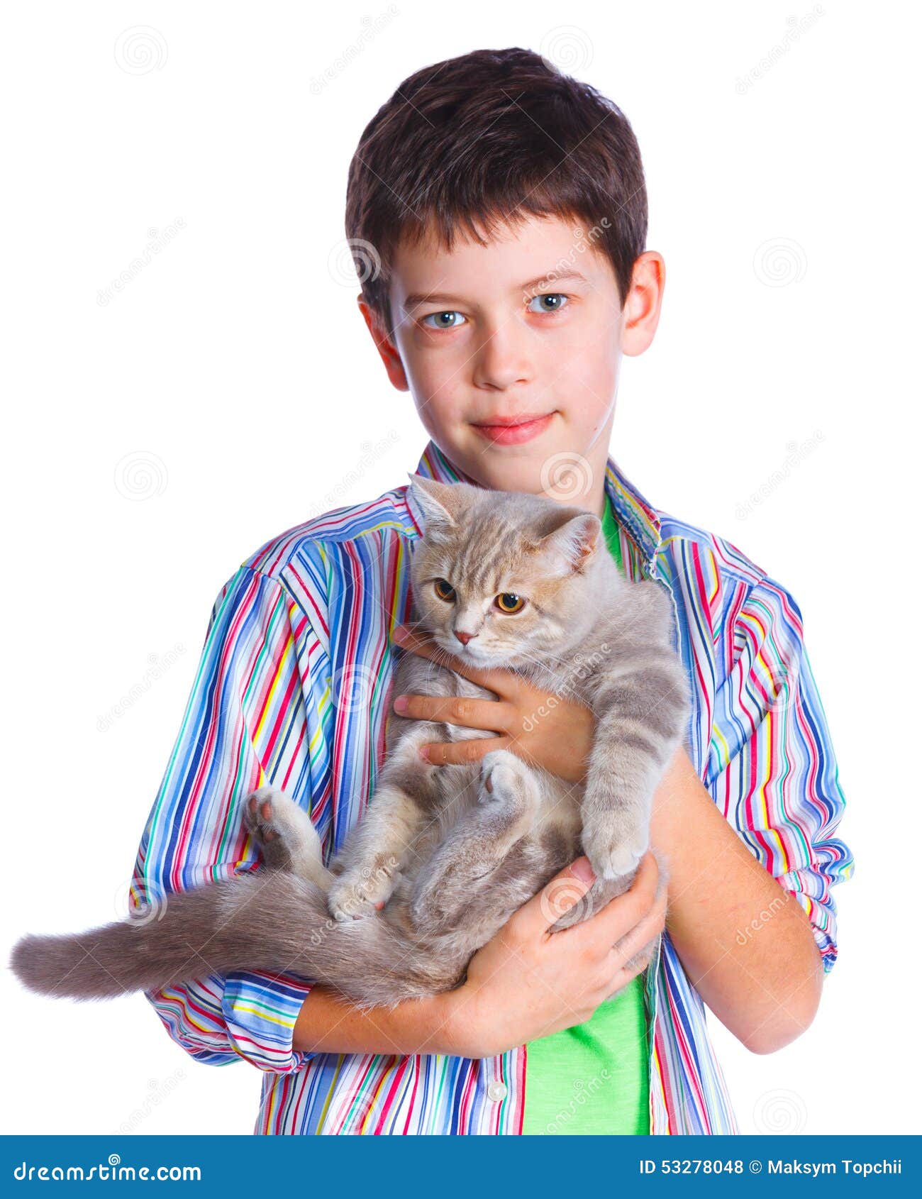 Boy with his cat stock photo. Image of black, friendship - 53278048
