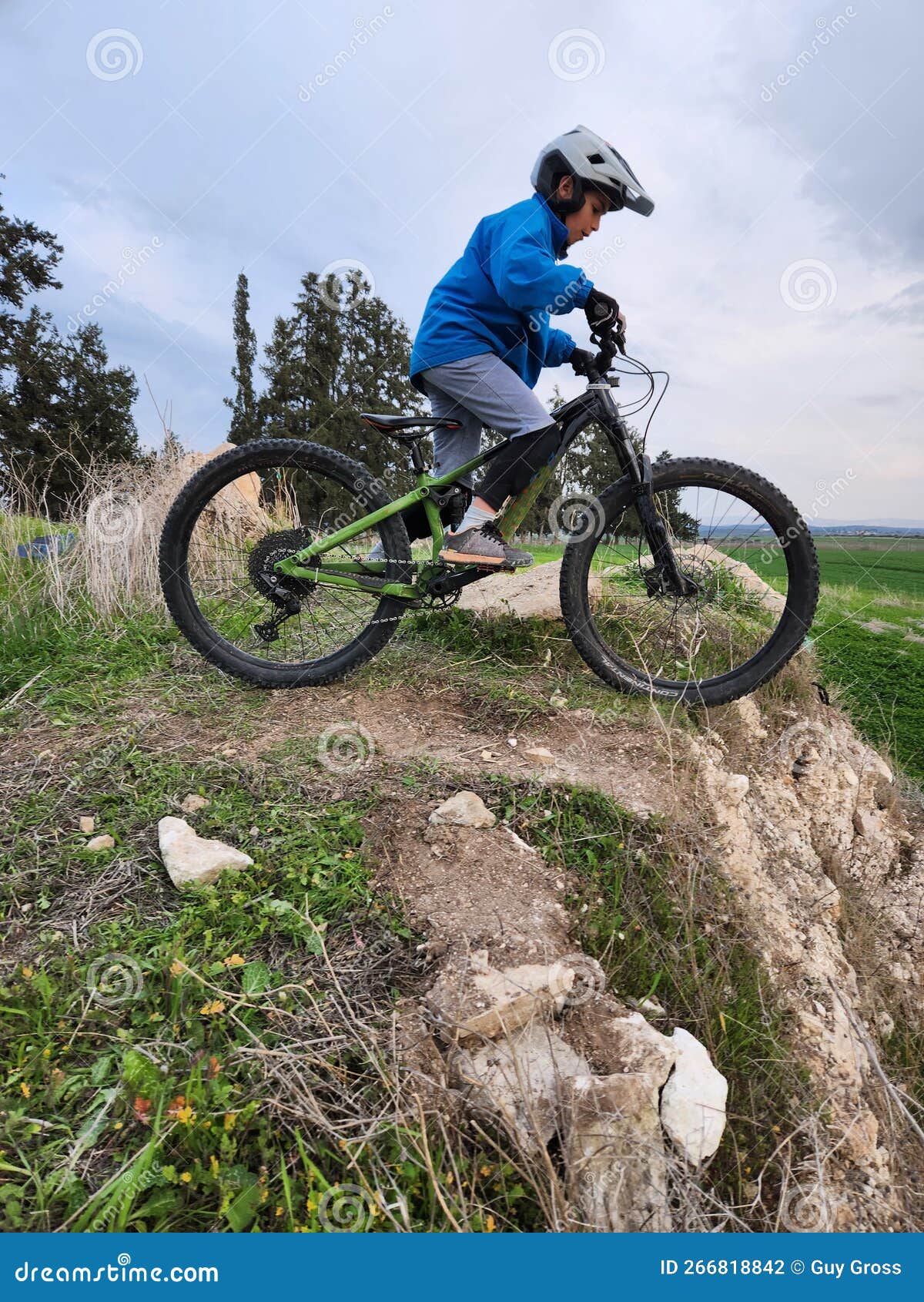 Boy with His Mountain Bike Looking Down the Hill Stock Photo - Image of ...