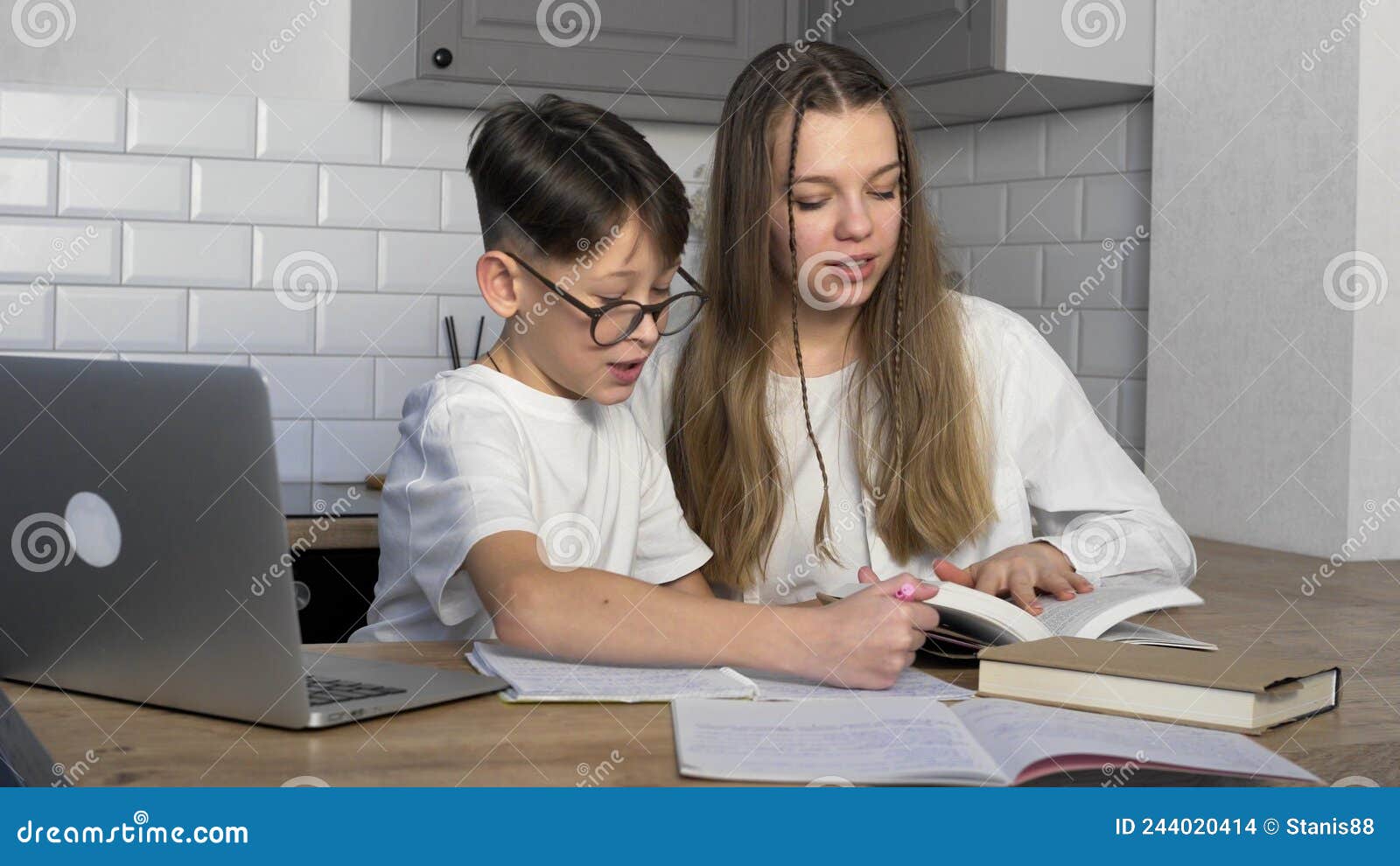 A Boy and His Older Sister are Learning Lessons. Study Stock Photo ...