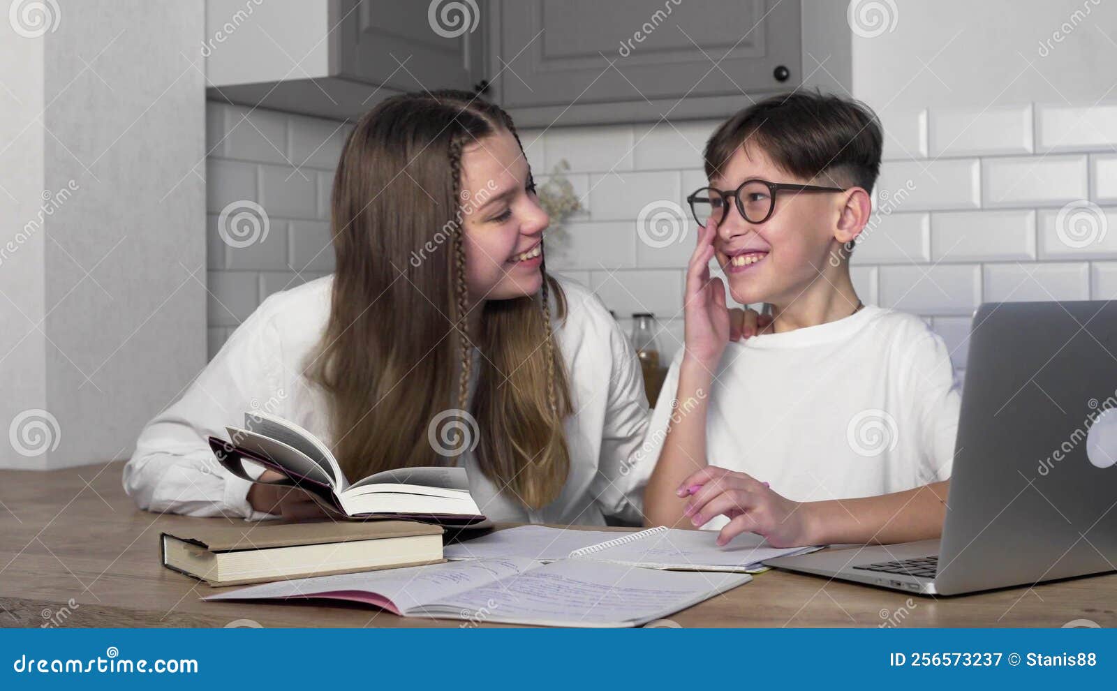 A Boy and His Older Sister are Learning Lessons. Study Stock Video ...