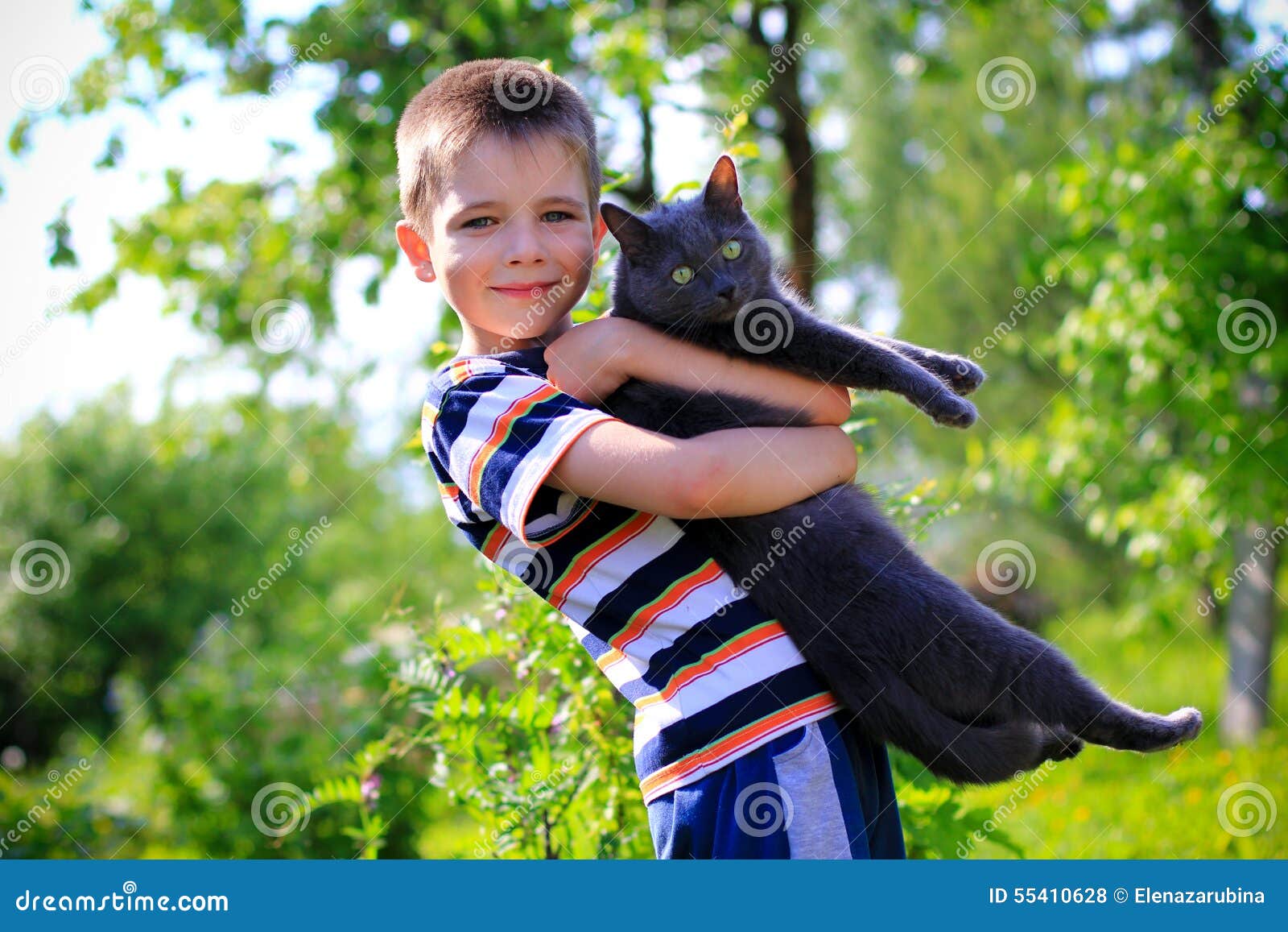 Boy and his pet cat stock photo. Image of feline, love - 55410628