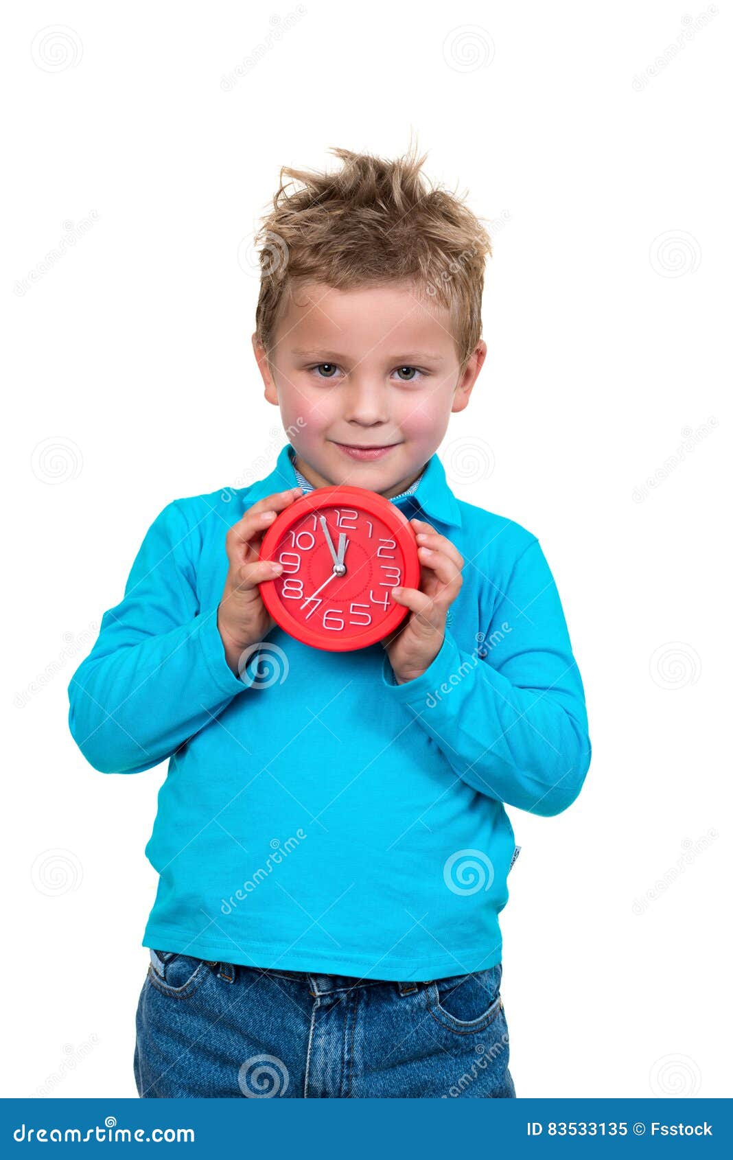 Boy is Holding Big Clock, Isolated Over White Stock Image - Image of ...