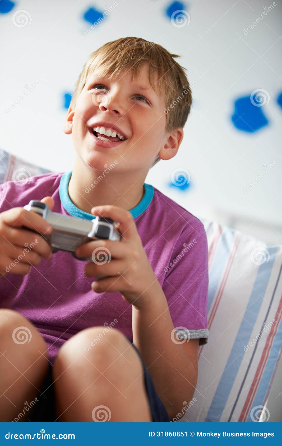 Boy Holding Controller Playing Video Game Stock Image - Image of ...