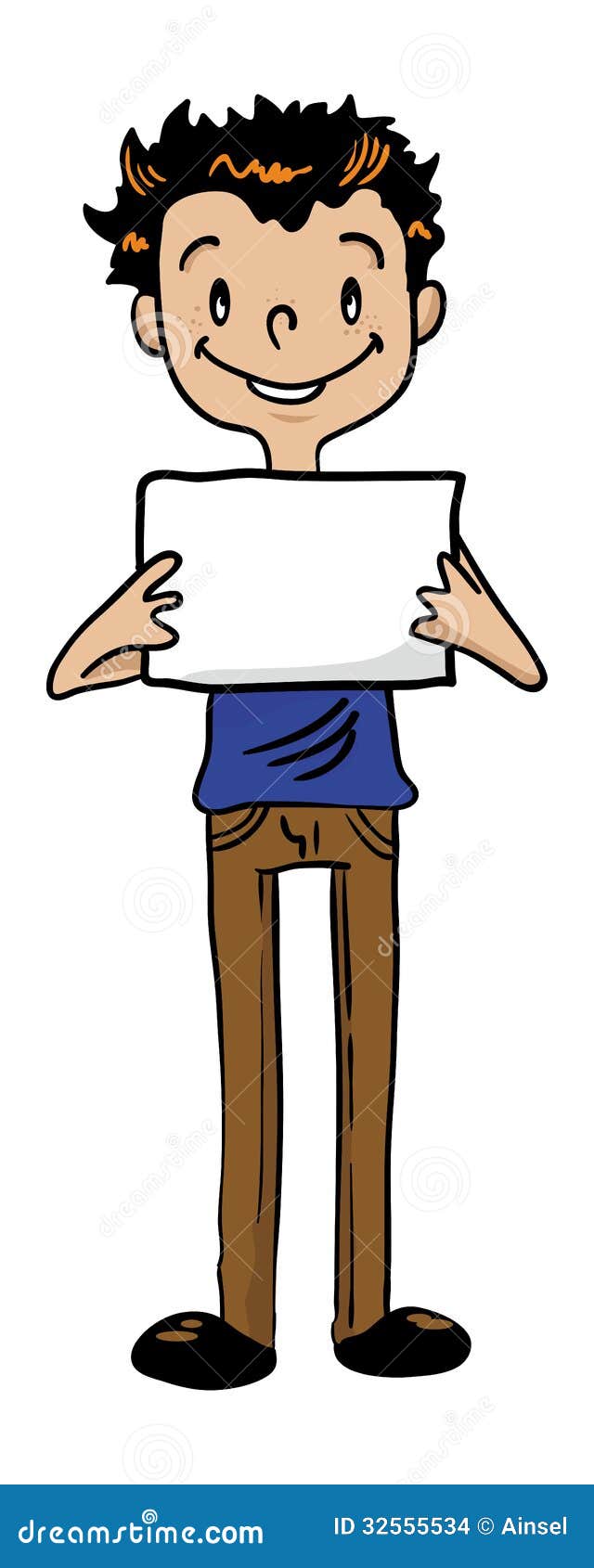 Boy holding an empty sign stock illustration. Illustration of young ...