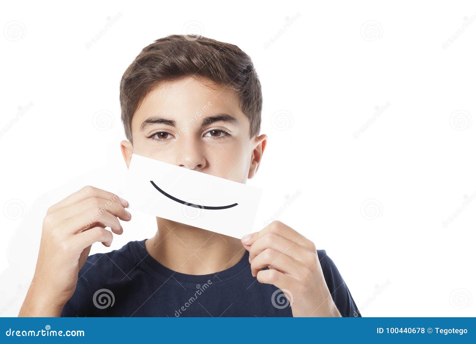 Boy Holding False Smile Card Stock Photo - Image of concept, behavioral ...