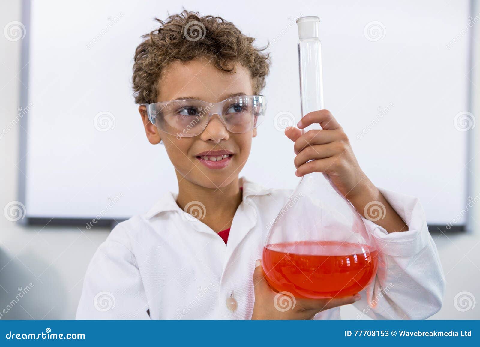 Boy Holding Flask with Liquid at Laboratory Stock Image - Image of ...