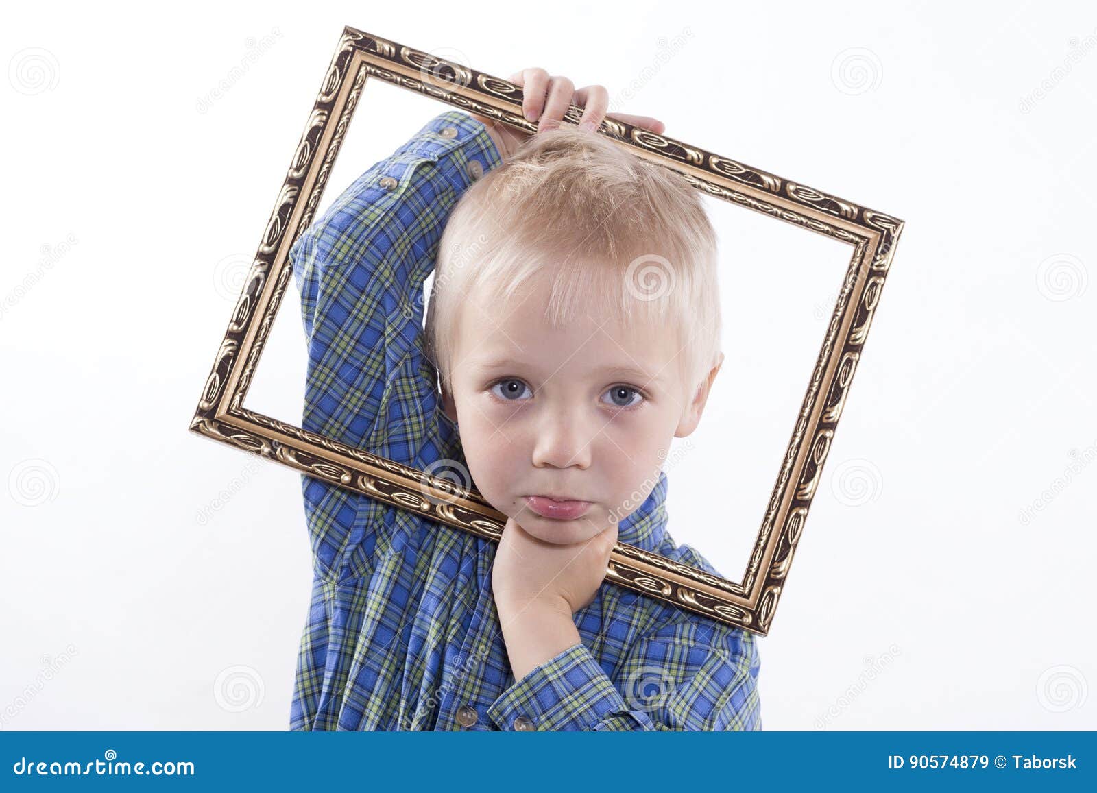 Boy holding frame stock image. Image of cute, blond, portrait - 90574879