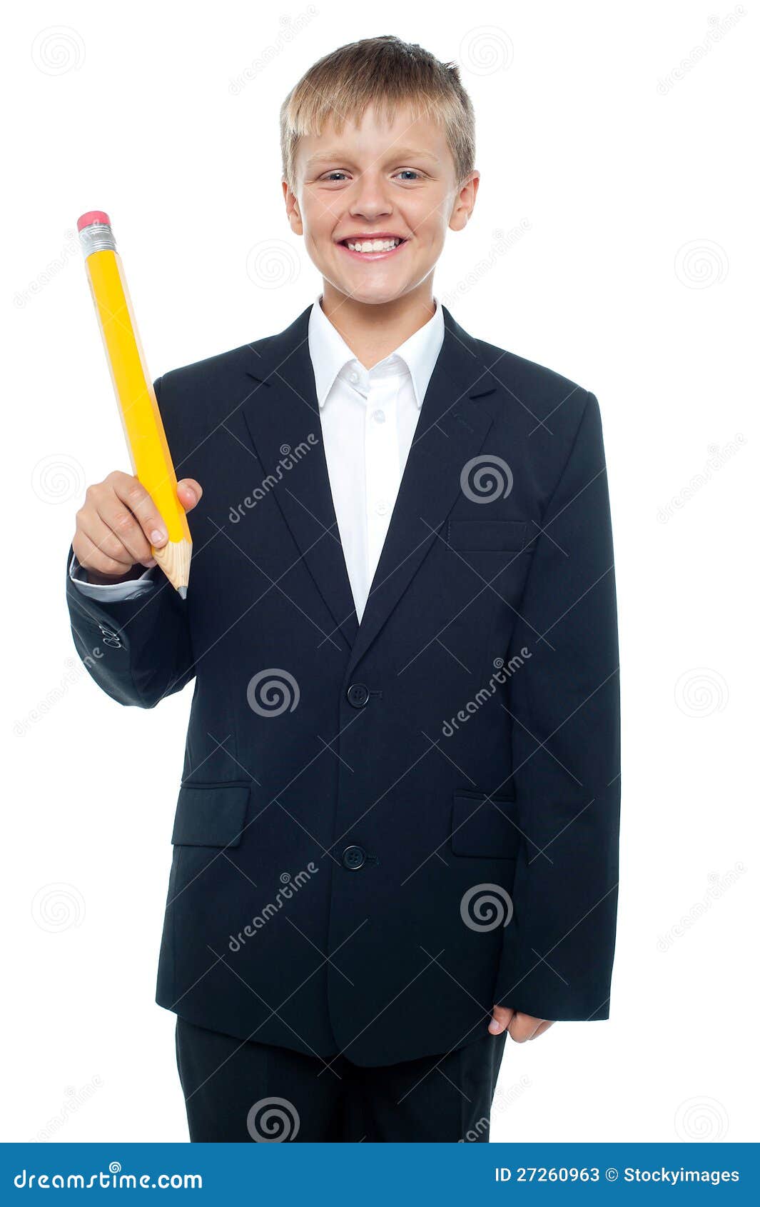 Boy Holding Giant Sized Yellow Pencil Stock Image - Image of person ...