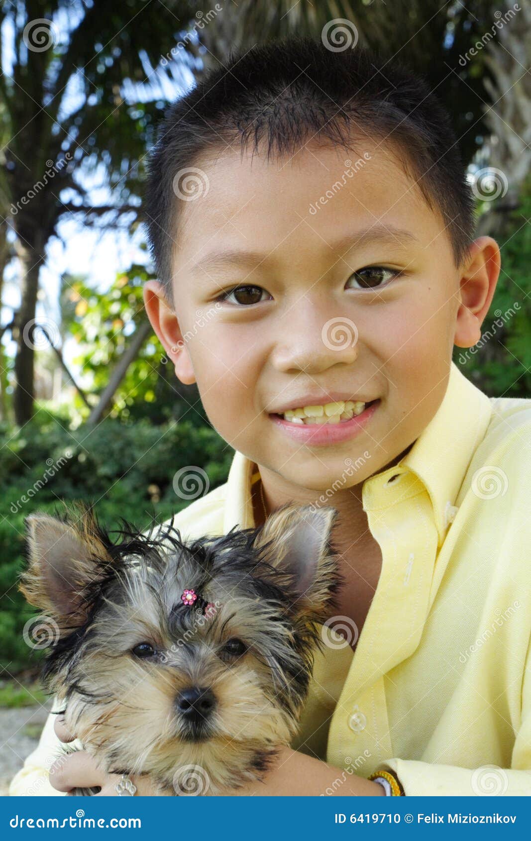 Boy holding his puppy stock photo. Image of outside, smiling - 6419710