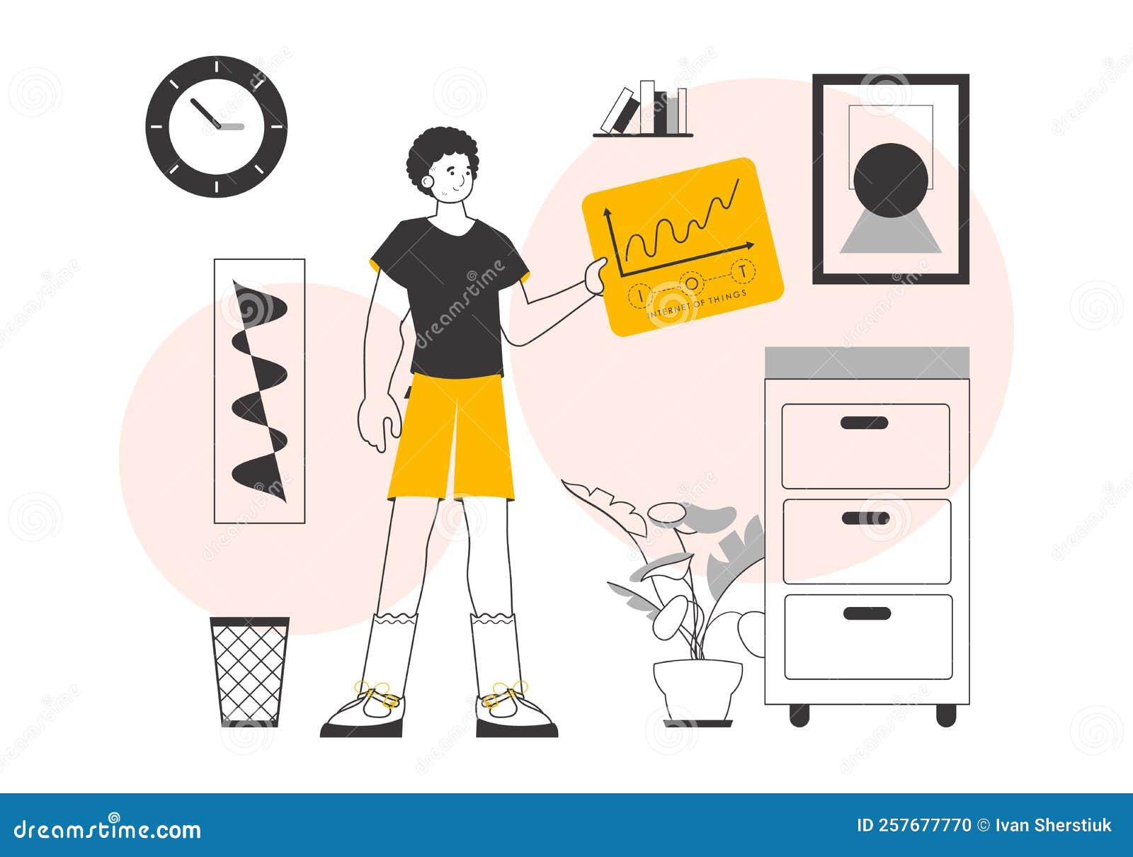 The Boy is Holding the Internet of Things Logo in His Hands. Linear ...