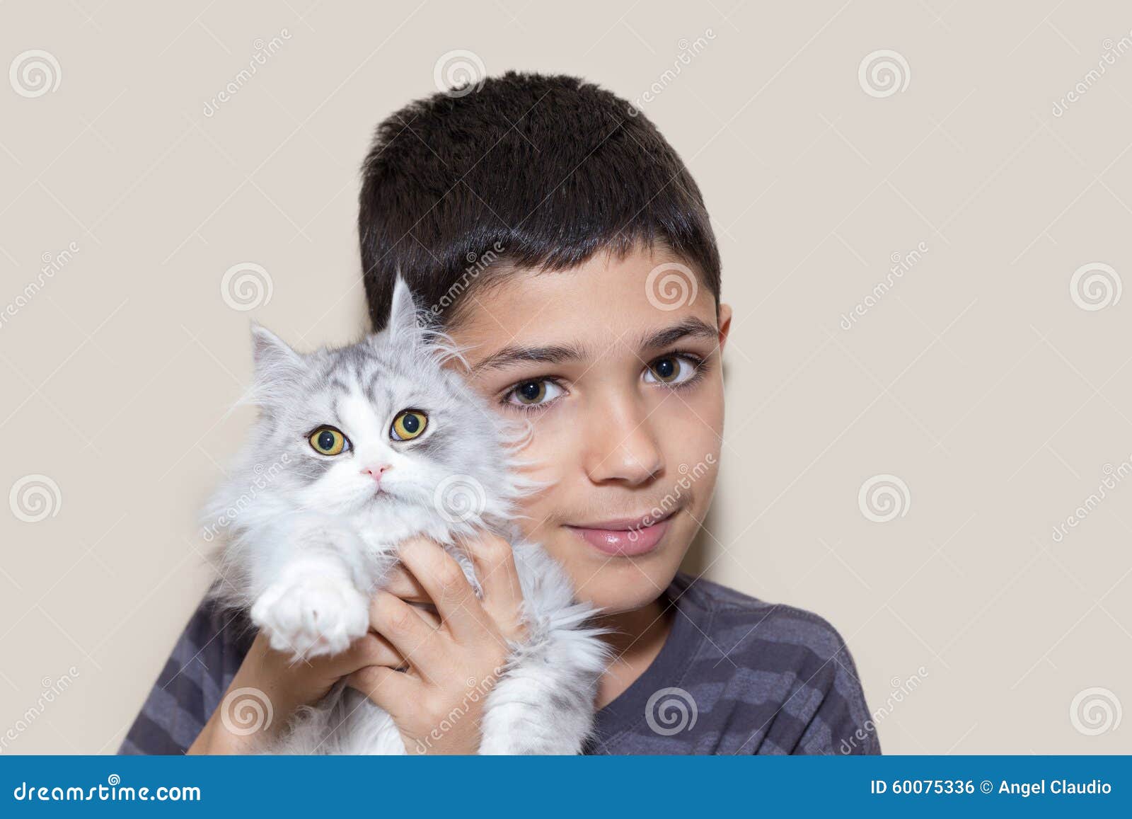 Boy Holding Kitten stock photo. Image of animals, bonding - 60075336
