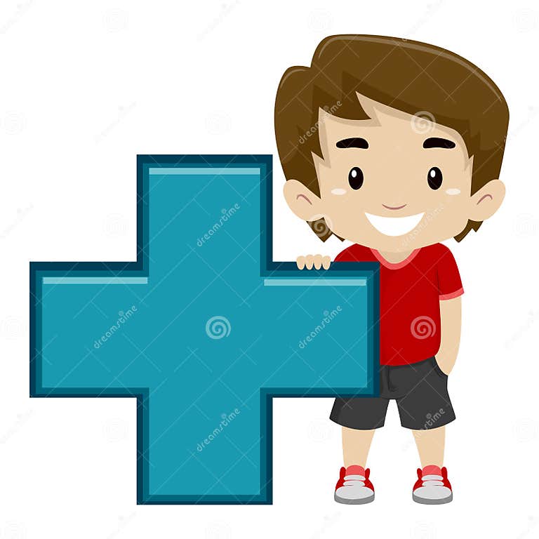 Boy Holding Math Addition Symbol Stock Vector - Illustration of plus ...