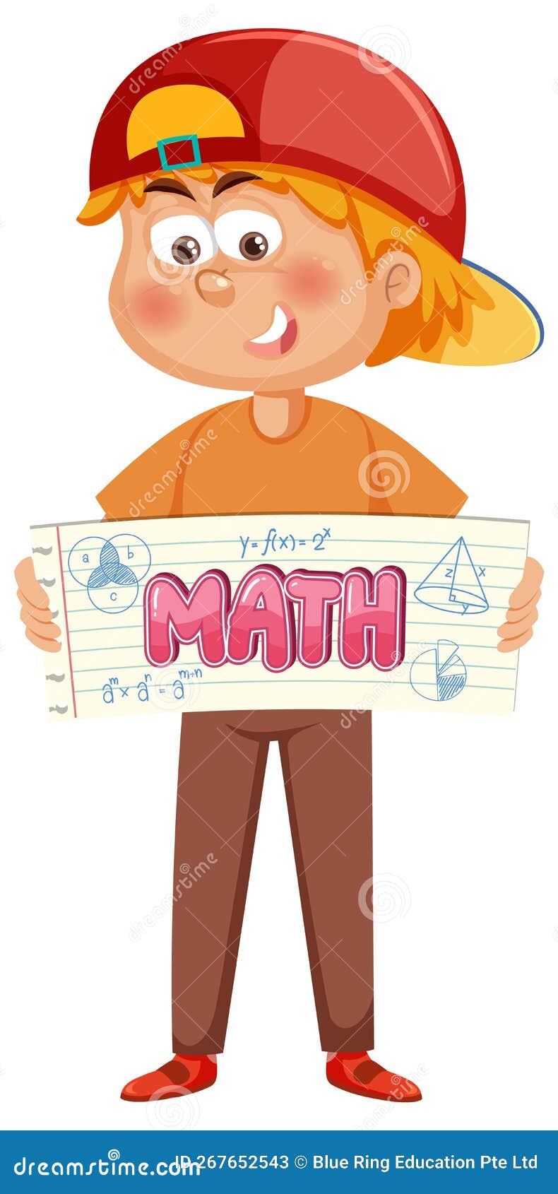 Boy holding math banner stock vector. Illustration of pupil - 267652543