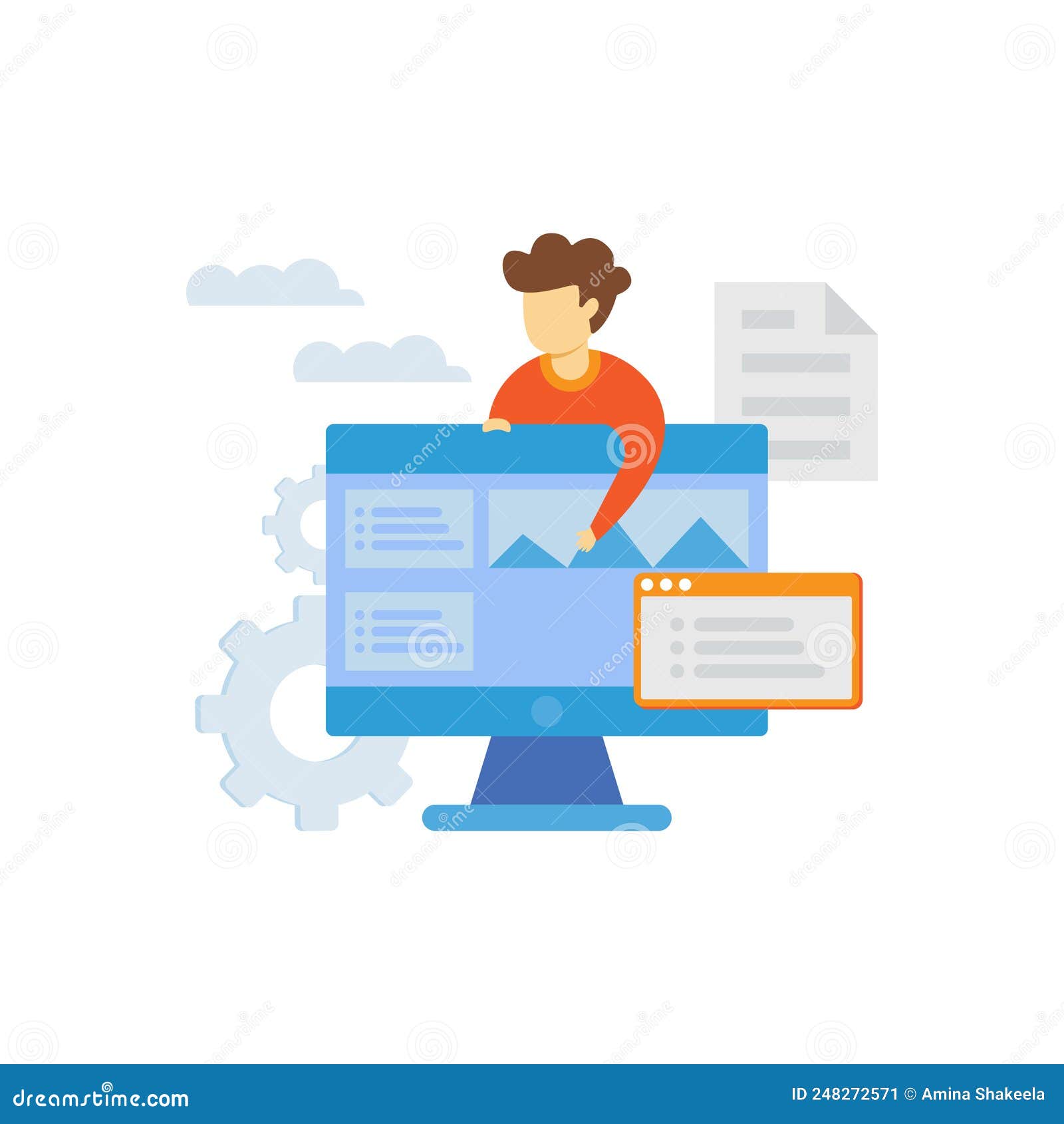 The Boy is Holding the Monitor Stock Vector - Illustration of holding ...