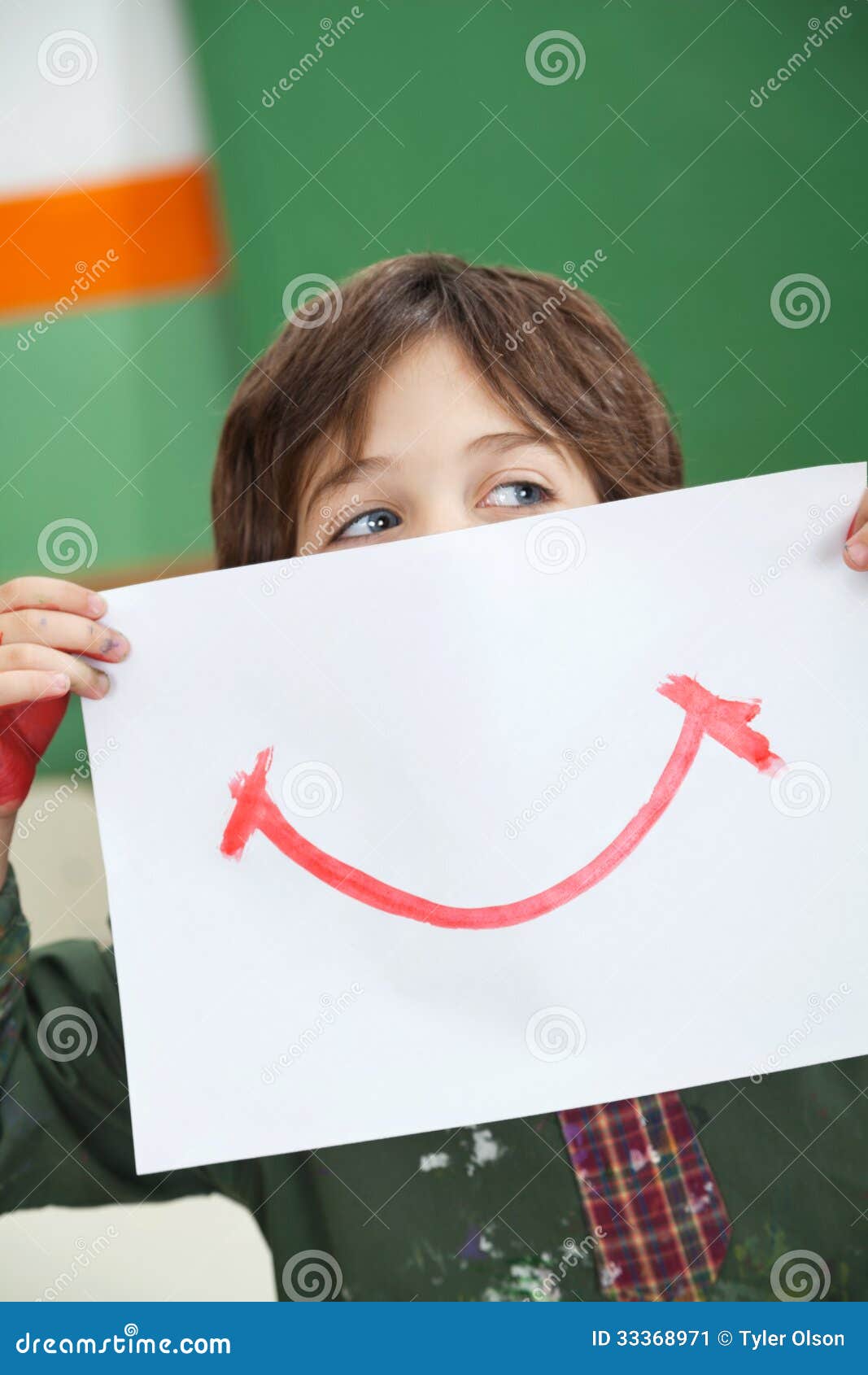 Boy Holding Paper with Smile Drawn on it Stock Image - Image of male ...