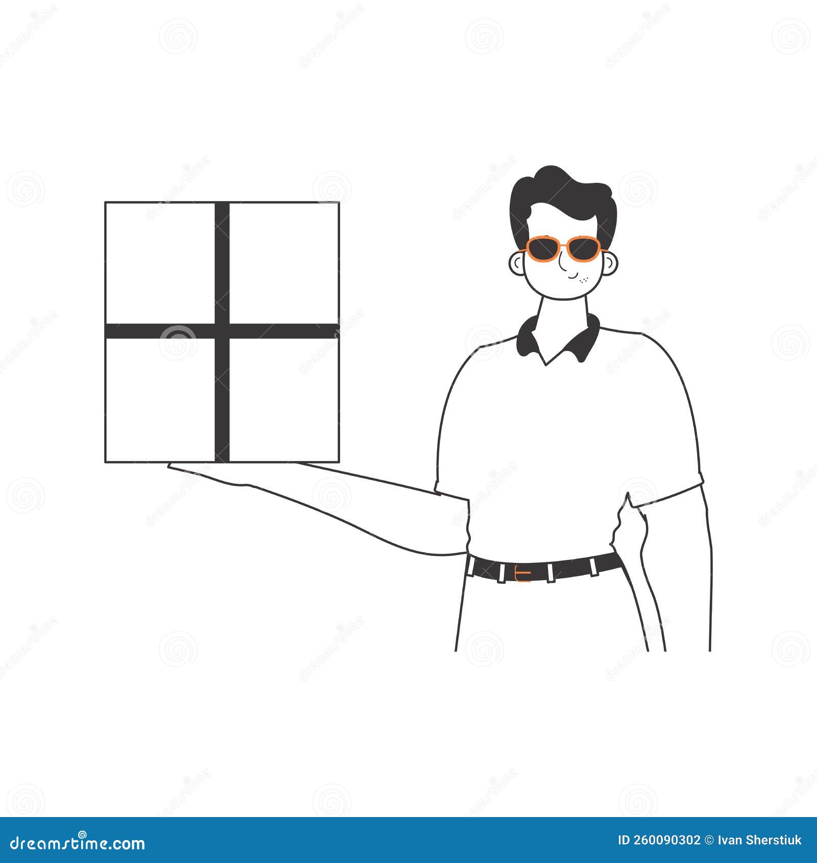 The Boy is Holding a Parcel. Delivery Concept. Linear Style. Isolated ...