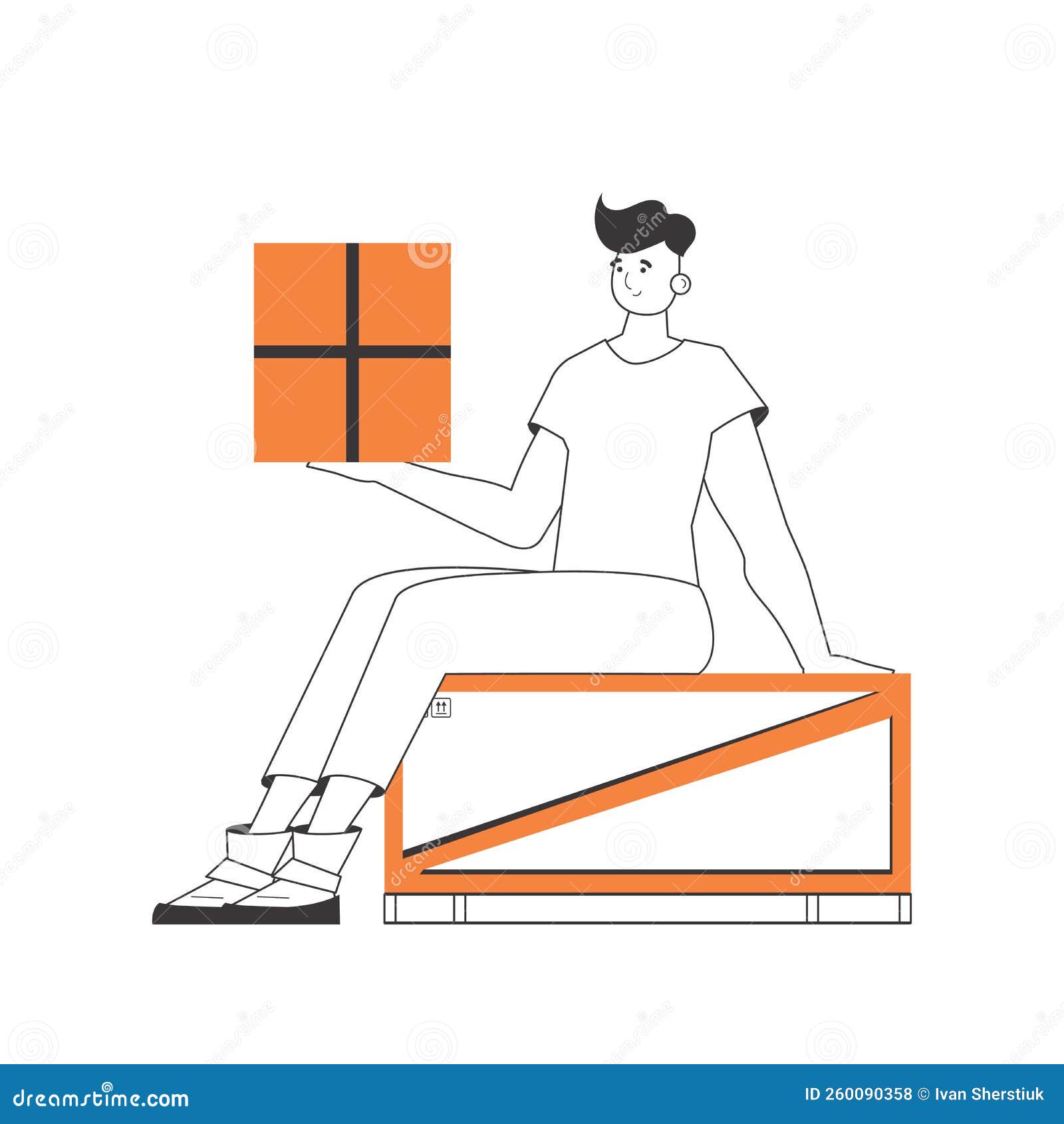 The Boy is Holding a Parcel. Parcel Provider. Linear Style. Isolated on ...