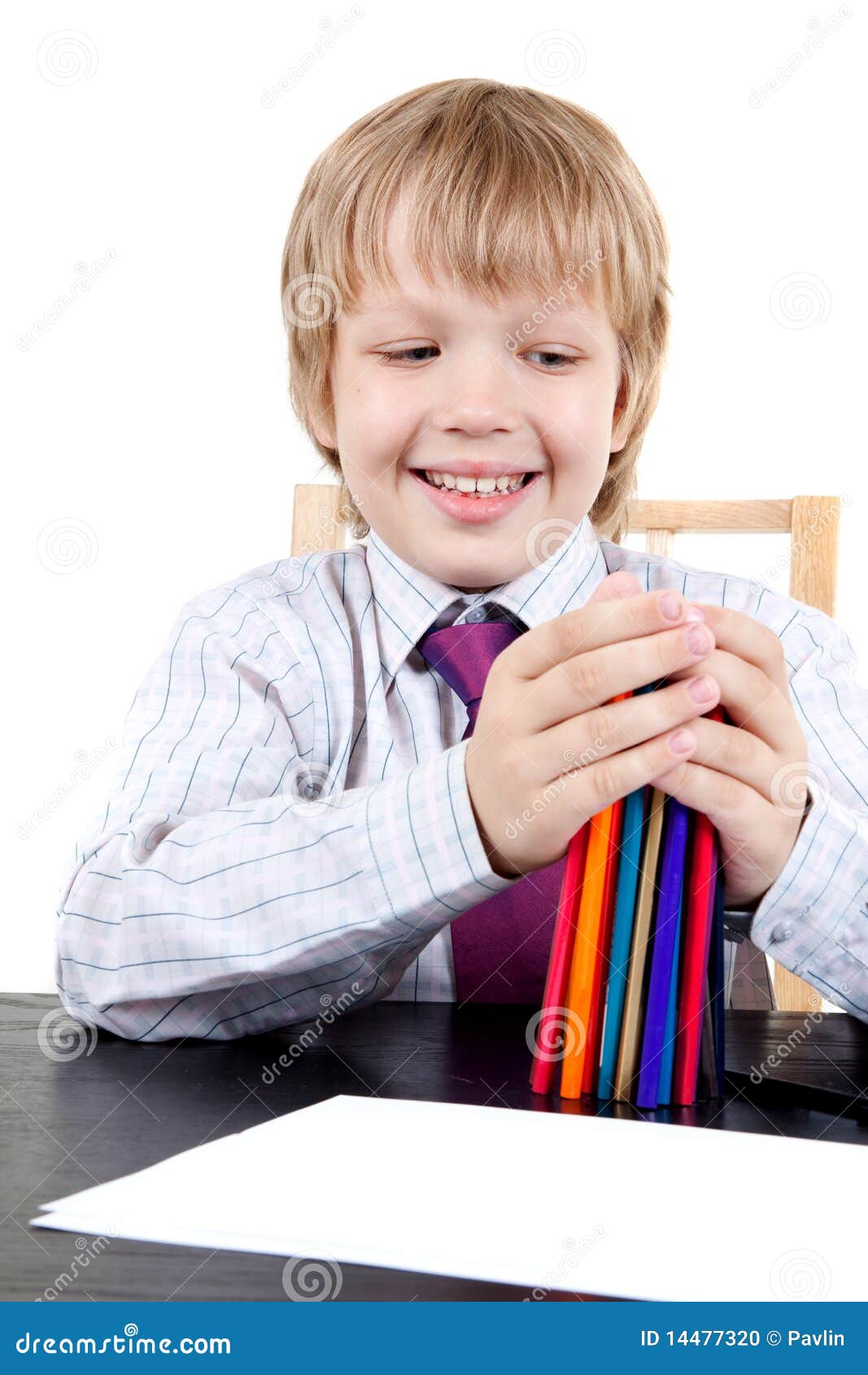 Boy holding pencils stock photo. Image of boys, purple - 14477320