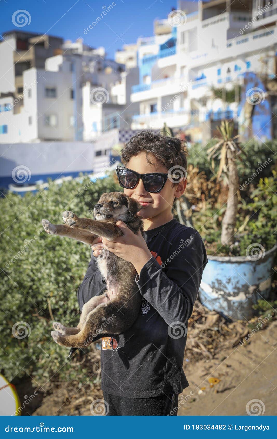 A boy with puppy stock photo. Image of children, person - 183034482