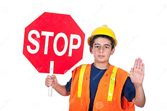 Boy holding stop sign stock photo. Image of safety, protective - 20730310