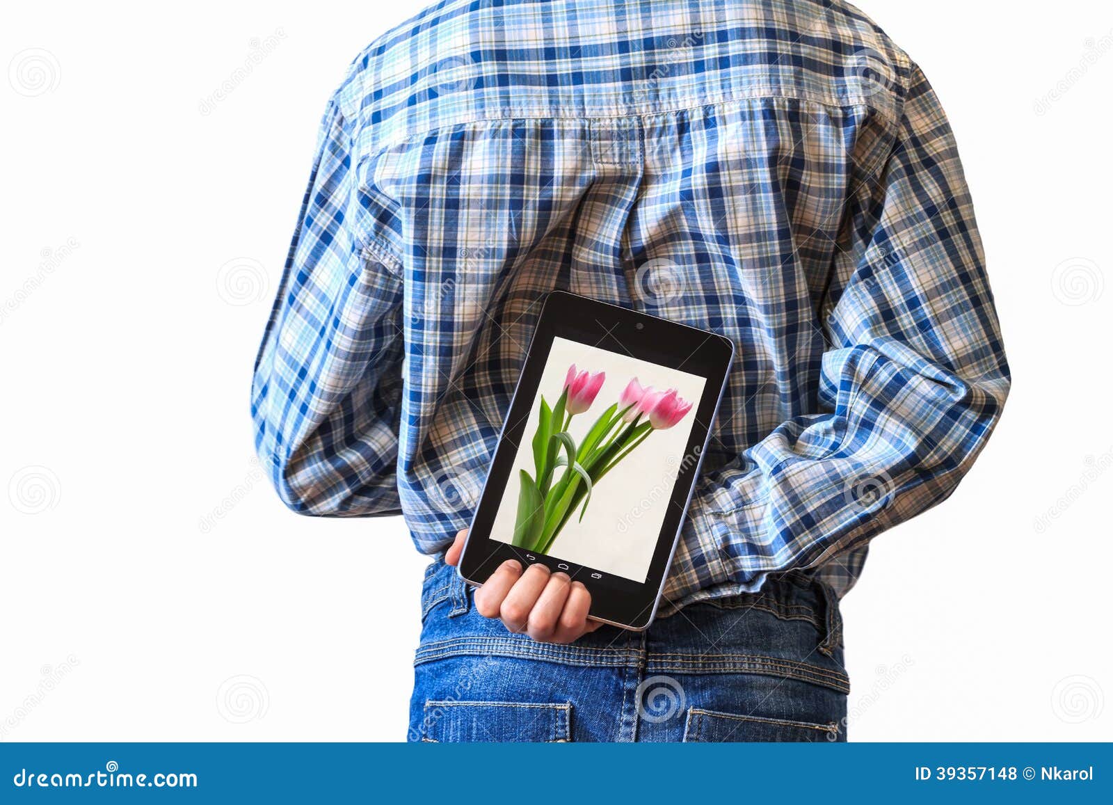 Boy Holding Tablet Computer Behind His Back Stock Photo - Image of ...